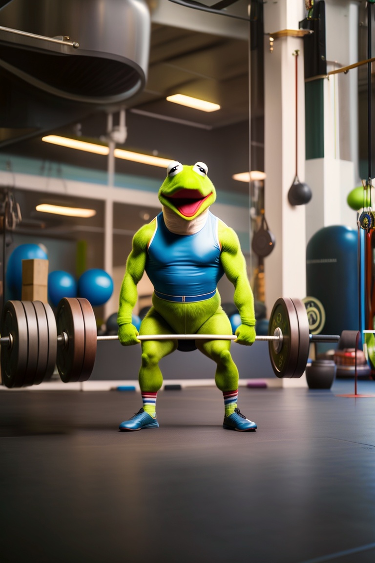 Lexica - Kermit the Frog doing deadlifts at a luxury gym, portra 400 ...