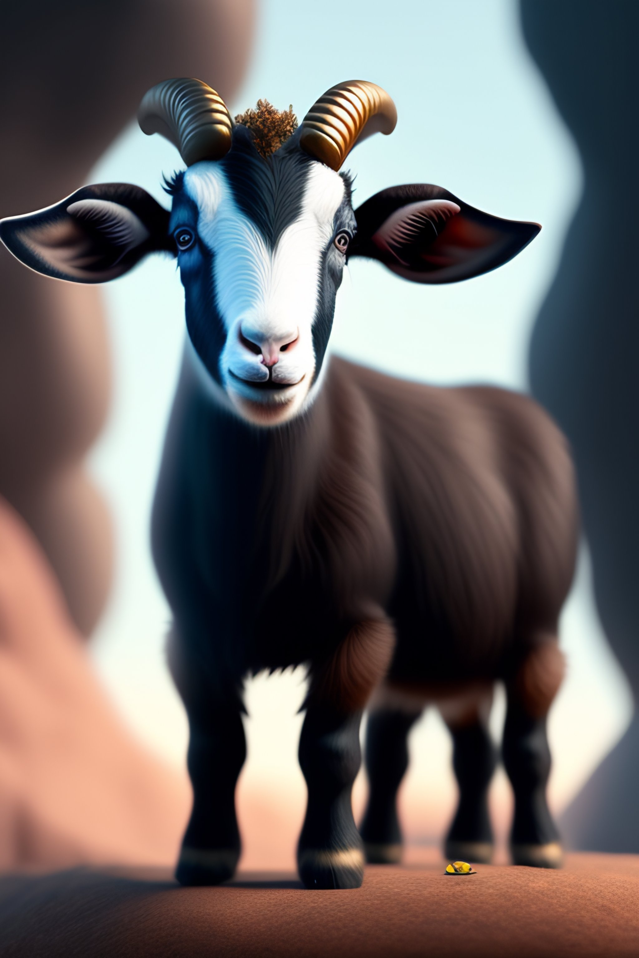 Lexica - A very cute tiny goat small as an ant face to face with a huge ...