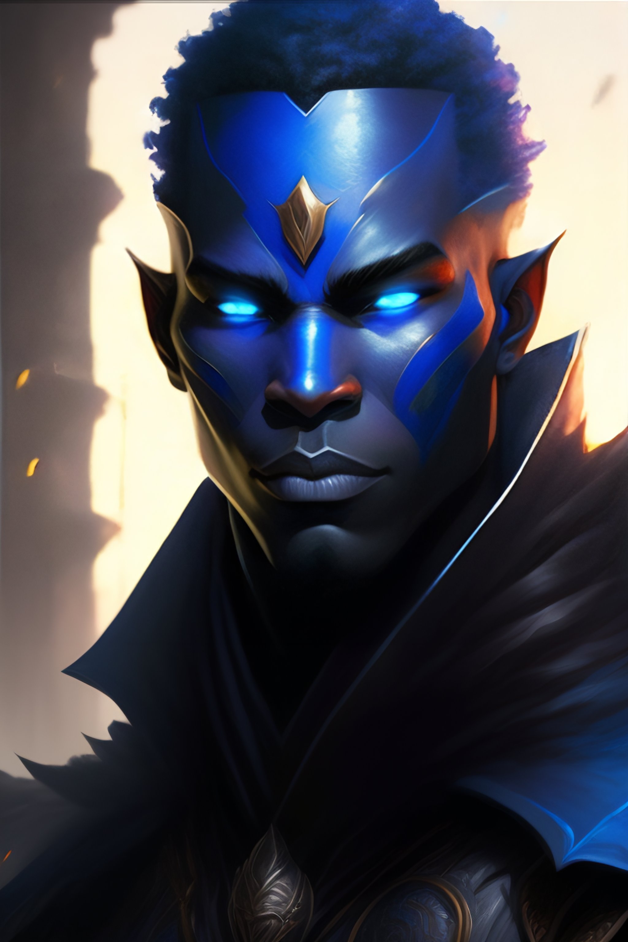 Lexica - Blue skinned air genasi who has black mask on his face, D&D ...