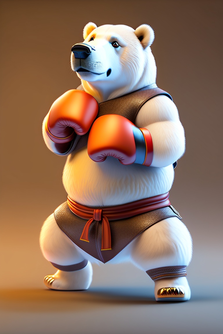 Lexica - A kung fu brown polar bear wearing boxing gloves, detailed