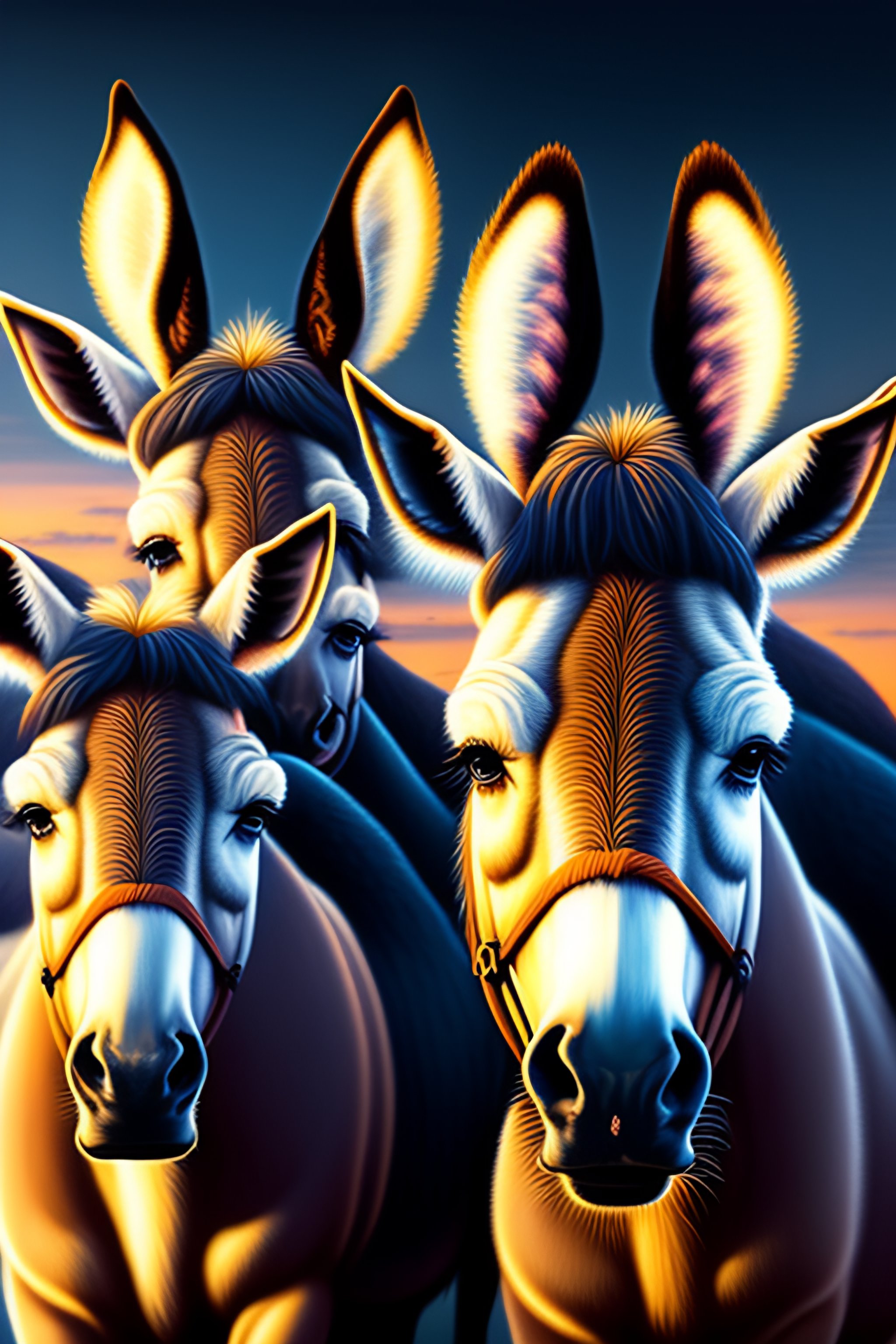 Lexica - A row of happy! donkeys!!! eating popcorn with fascination and ...