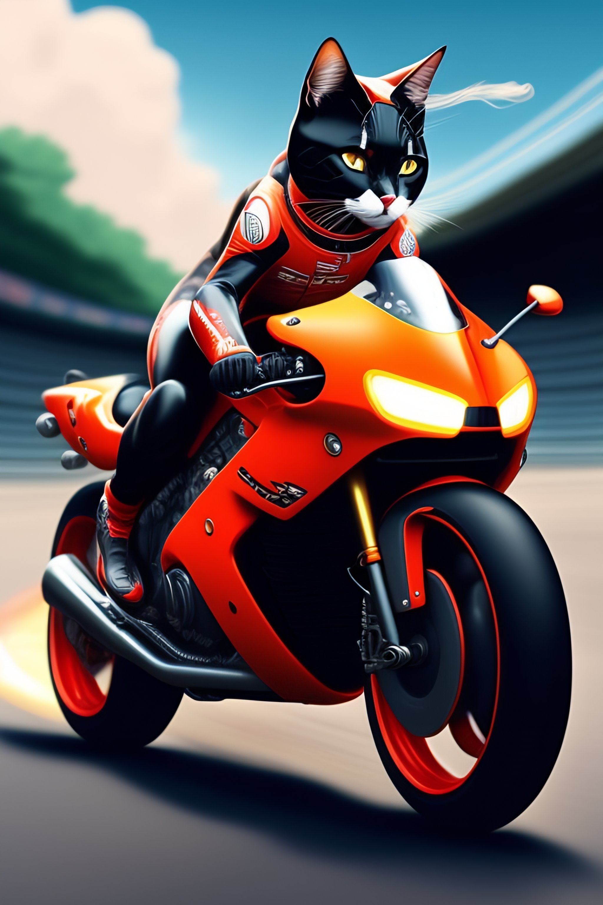 Lexica - Cat driving akira motorbike drifting in anime style