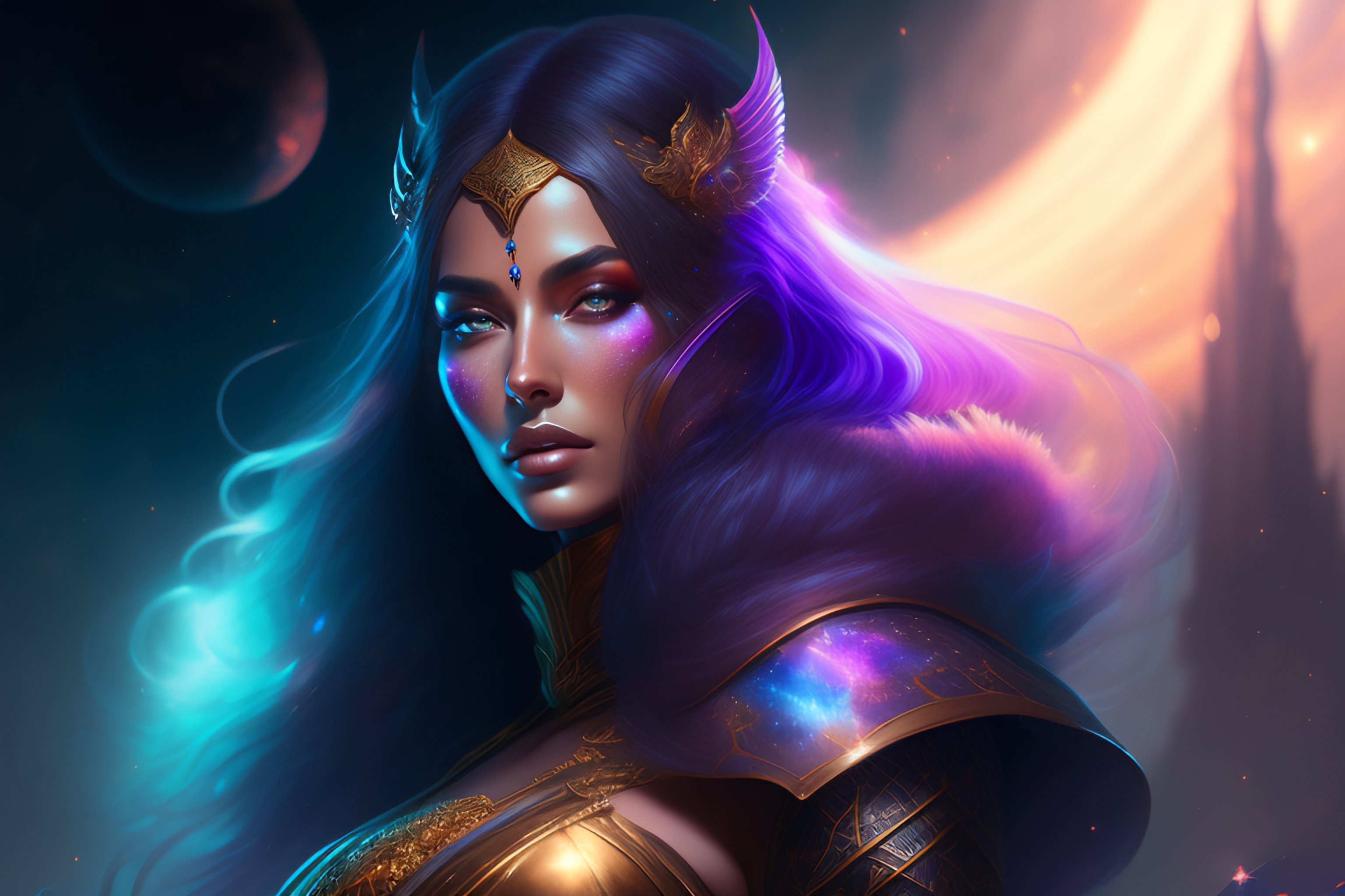 Lexica - Cosmic sorceress, nebulas, galactic, Concept art portrait by ...