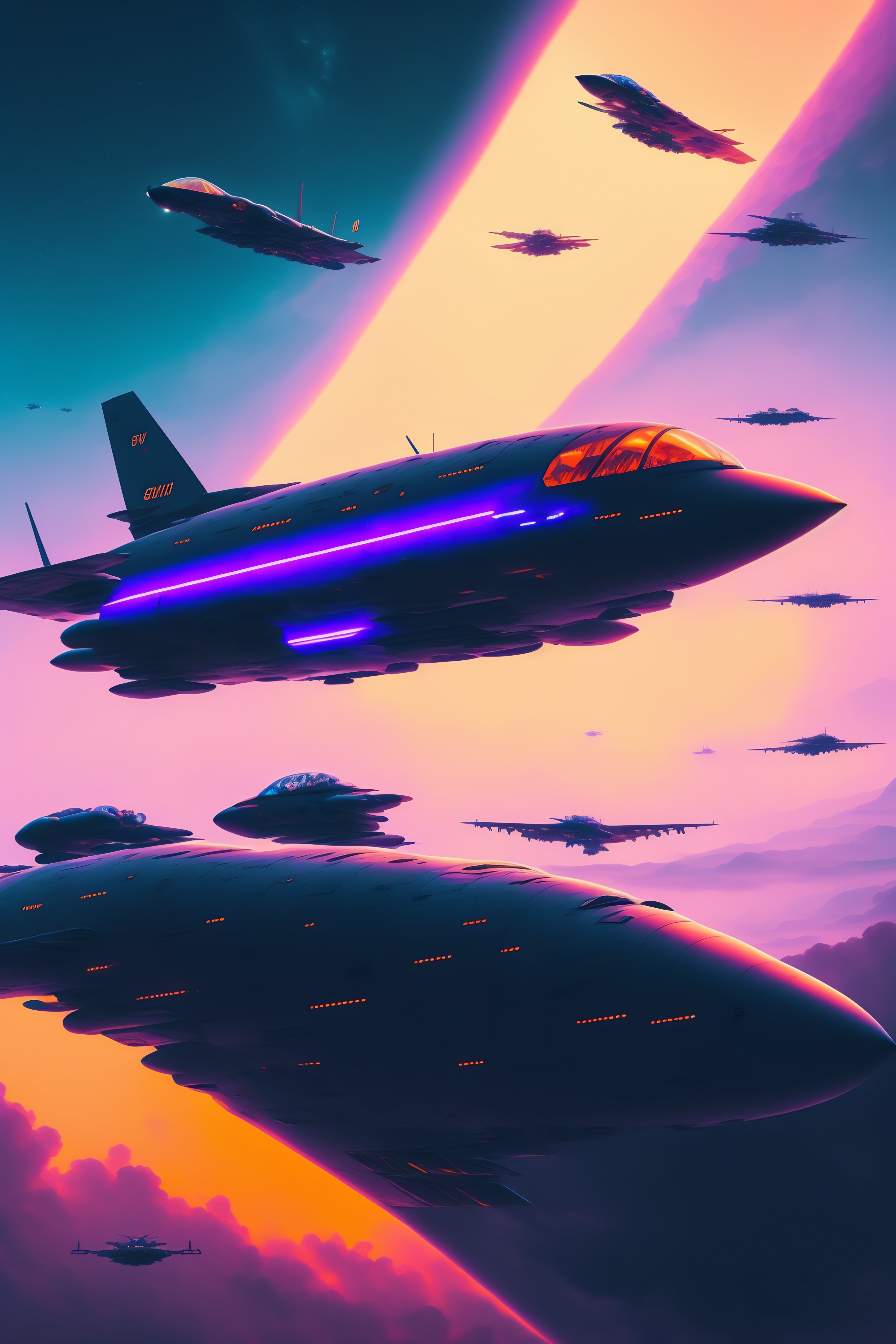 Lexica - Sleek synthwave military aircraft in space, with stars, by ...
