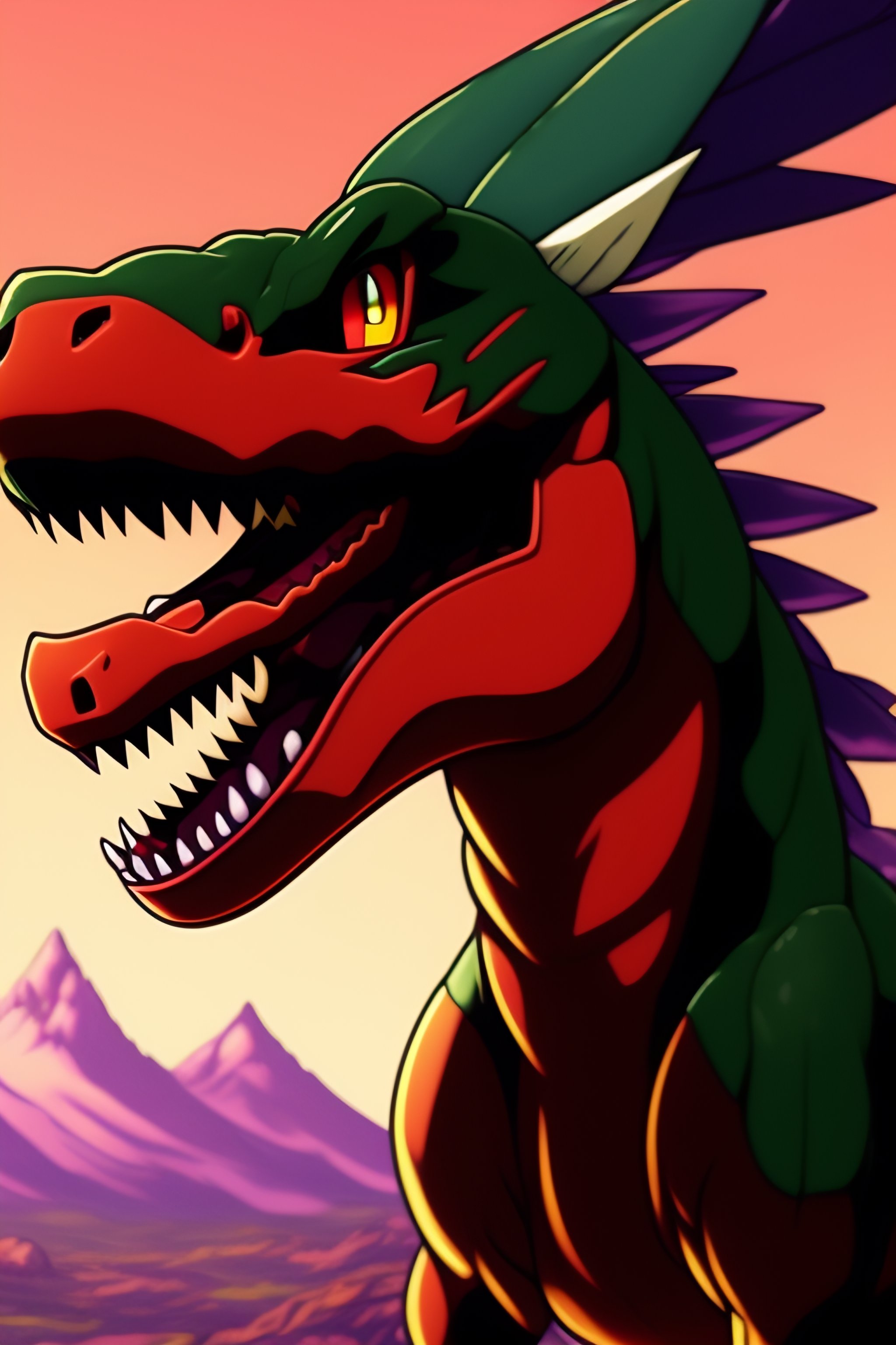 Lexica - Anime illustration of a Pokemon Red-Coloured Raptor Dinosaur