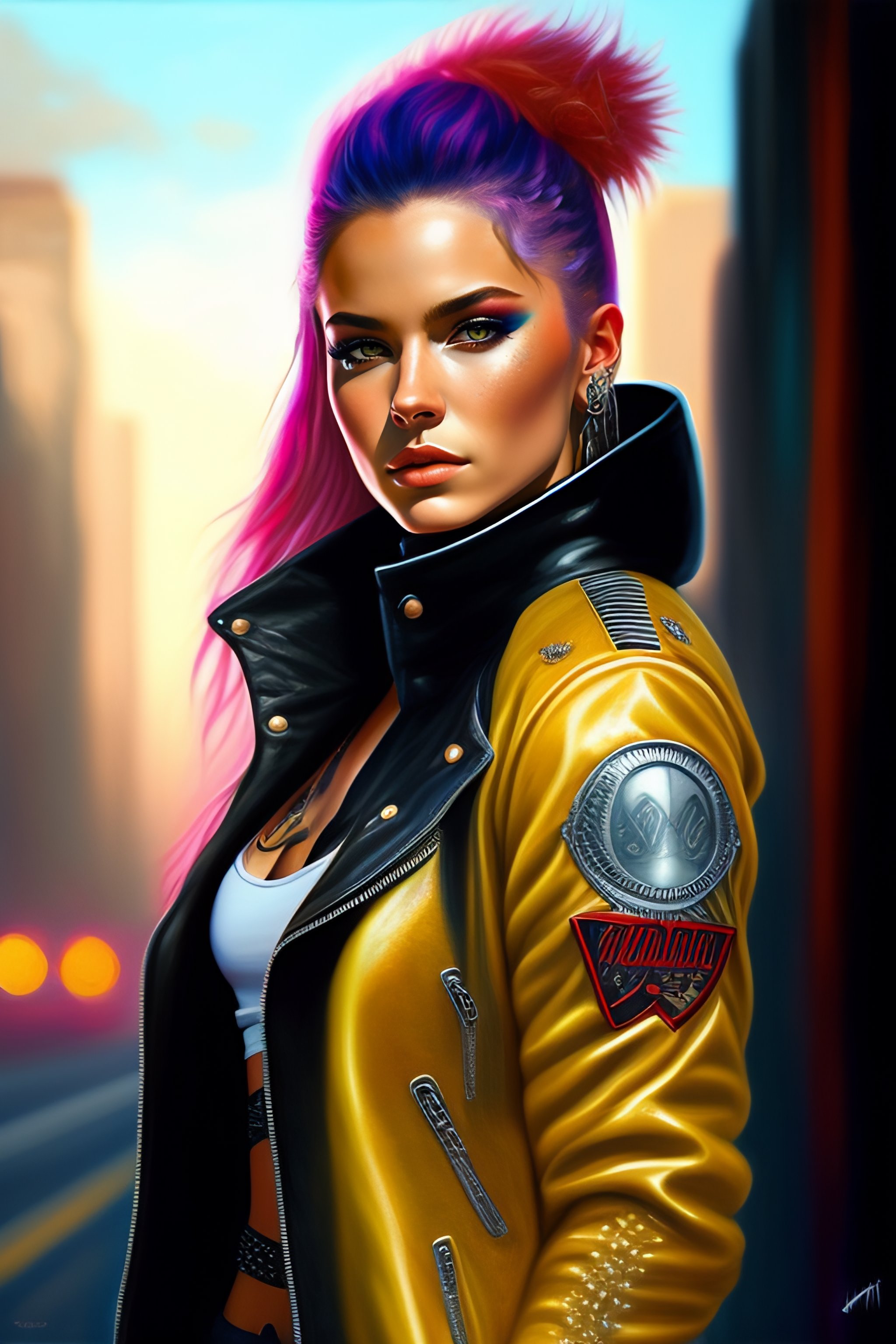 Lexica - Cute punk rock girl, mad max jacket, renaissance, cables on ...