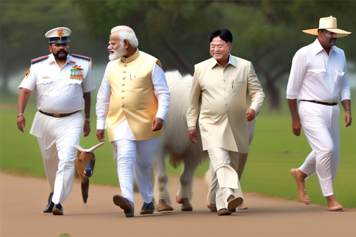 Lexica - NARENDRA MODI WALKING, PADDY FILELD, DHOTI WITH WHITE SHIRT ...