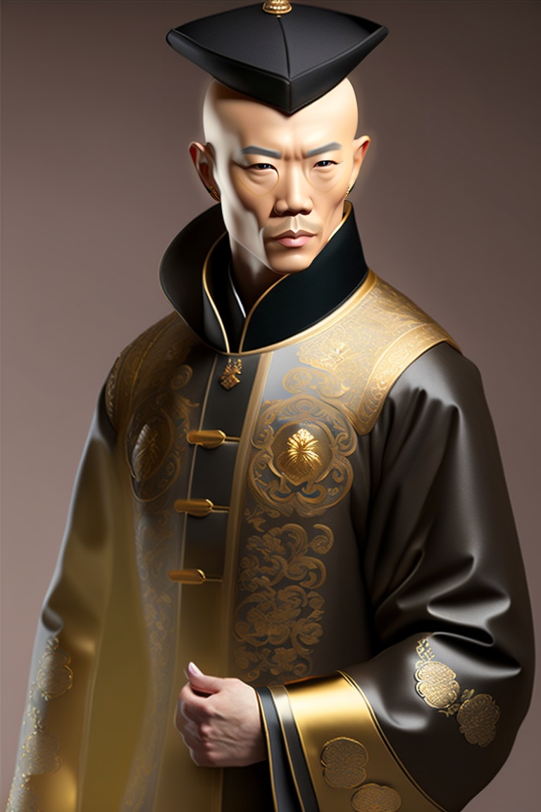 Lexica - Chinese walter White bald with a Classic black silk Tang suit ...