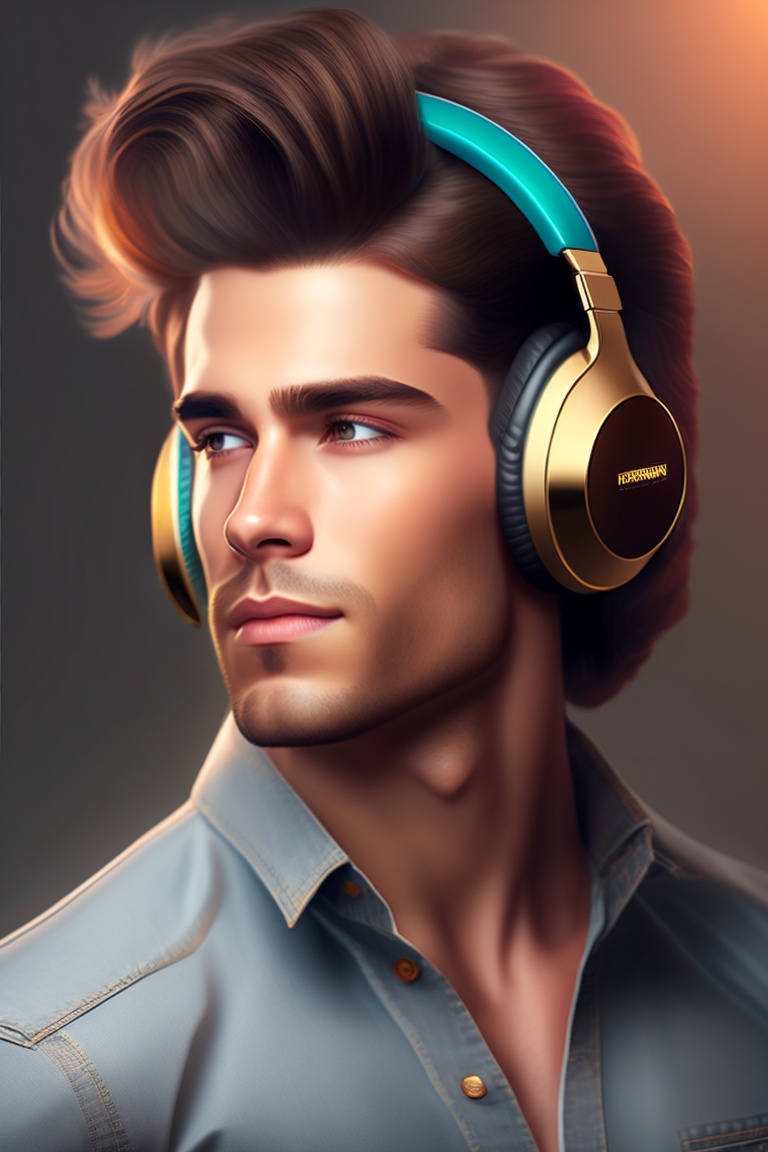 Lexica - Handsome man ,medium hair, transparent chasma ,headphone ...