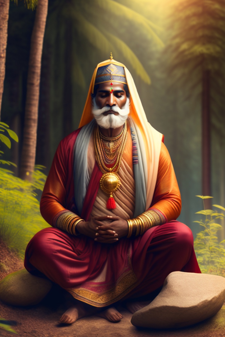 Lexica - Ancient Indian man meditating in the forest village, saint ...