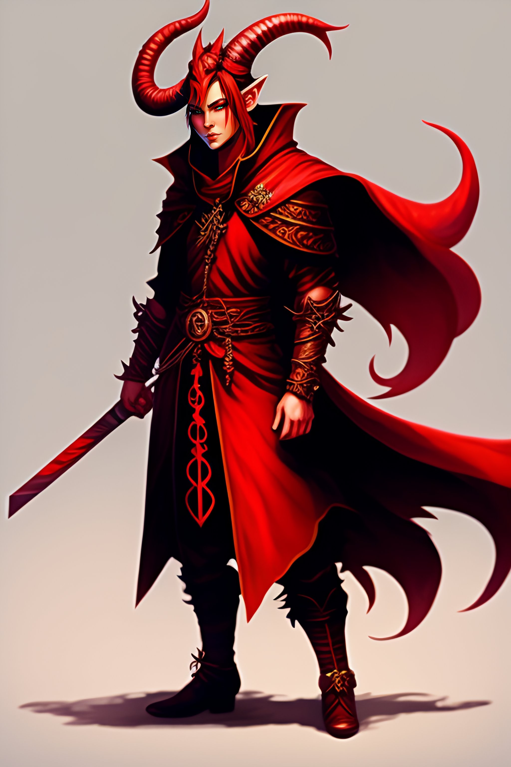 Lexica - Red tiefling, horns, jewls, magic, runes, D&D, spells, devil ...