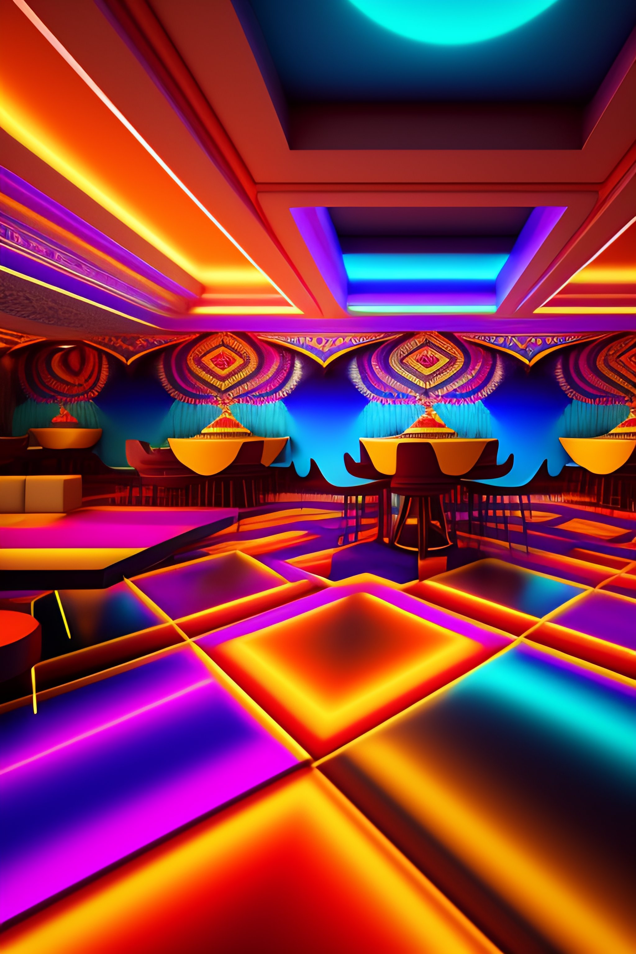 Lexica - The most psychedelic geometric patterned dining room imaginable, intricate textures ...