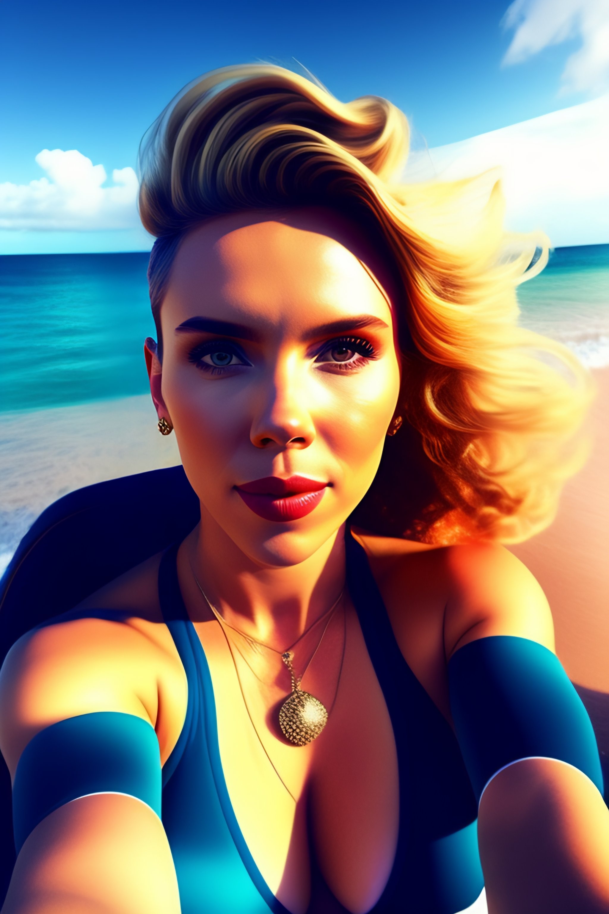 Lexica - Selfie of Scarlett Johansson in a caribean beach
