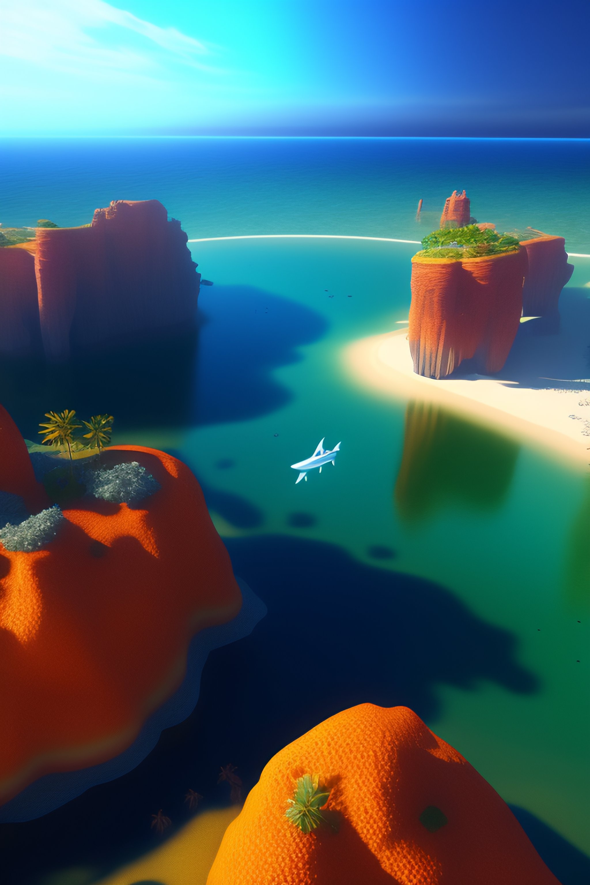 Lexica - Aerial view of a giant fish tank shaped like a tropical island ...