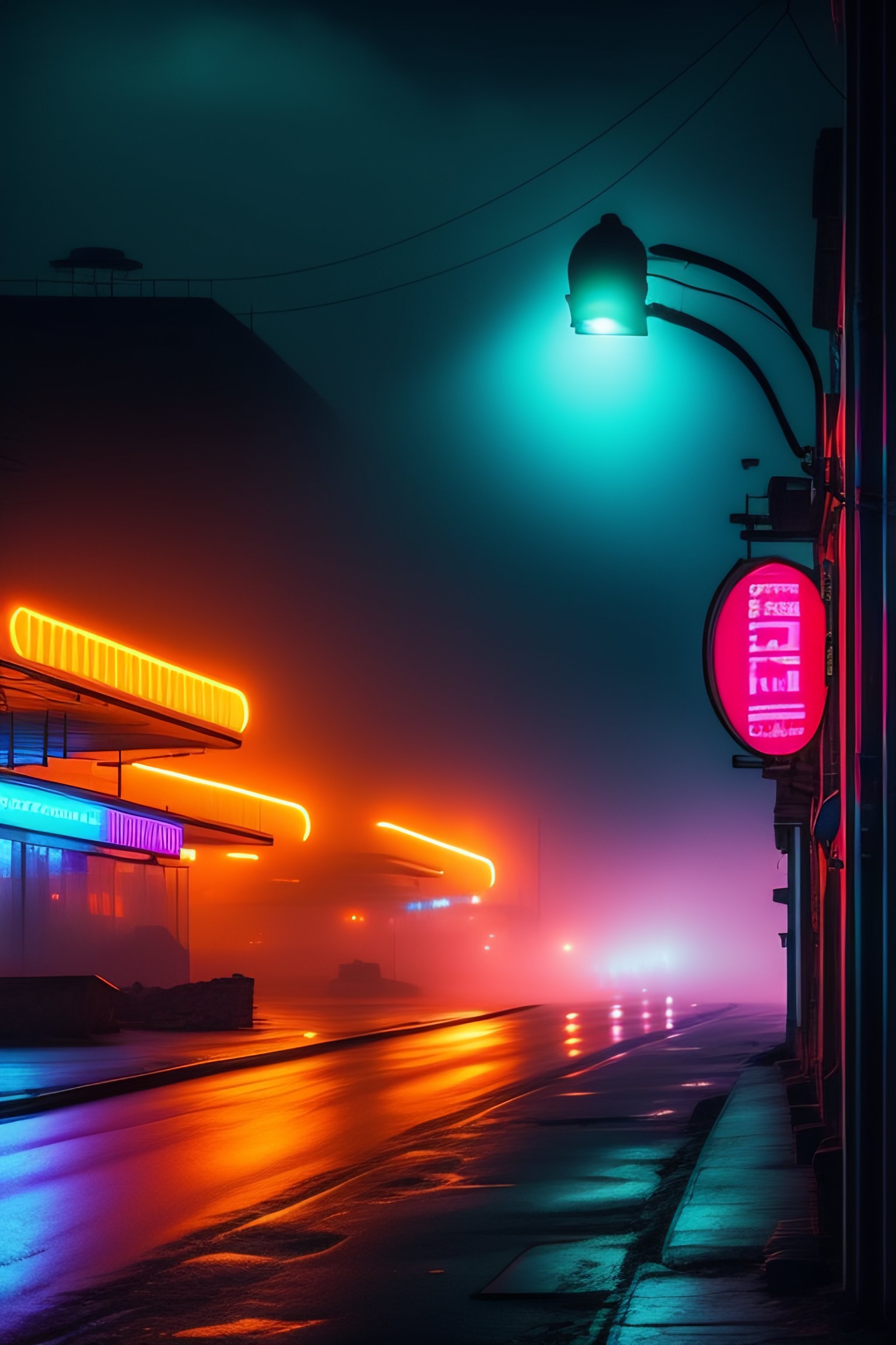 Lexica - Streets of 1980s pripyat with neon lights in a foggy rainy ...