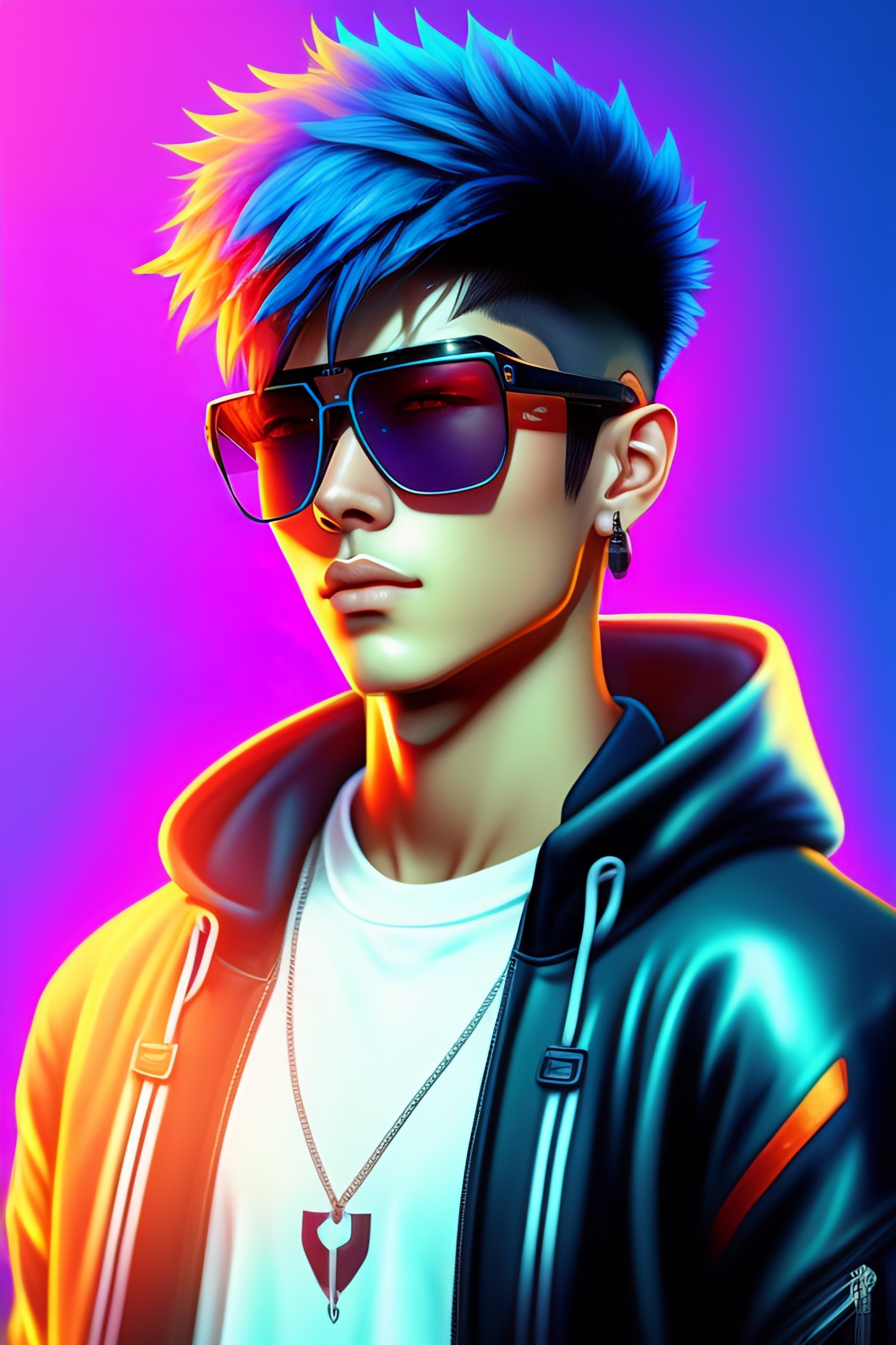 Lexica - Cyber punk gamer boy, ceramic tile, art cartoon style, blue ...