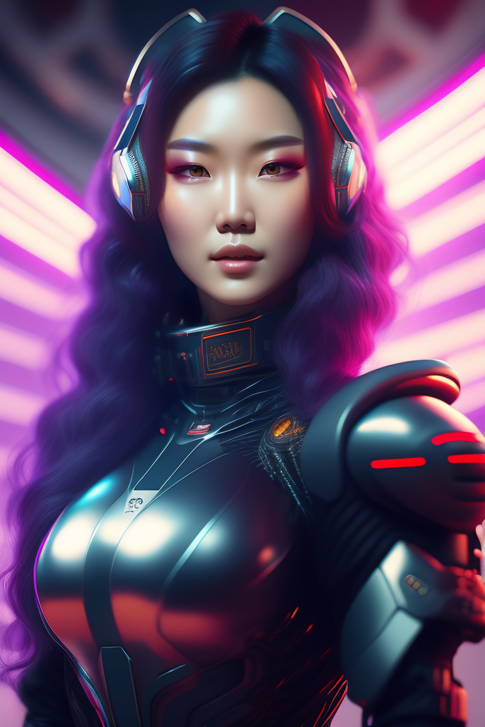 Lexica - Portrait painting of cyberpunk hyejin from loona as a drone ...