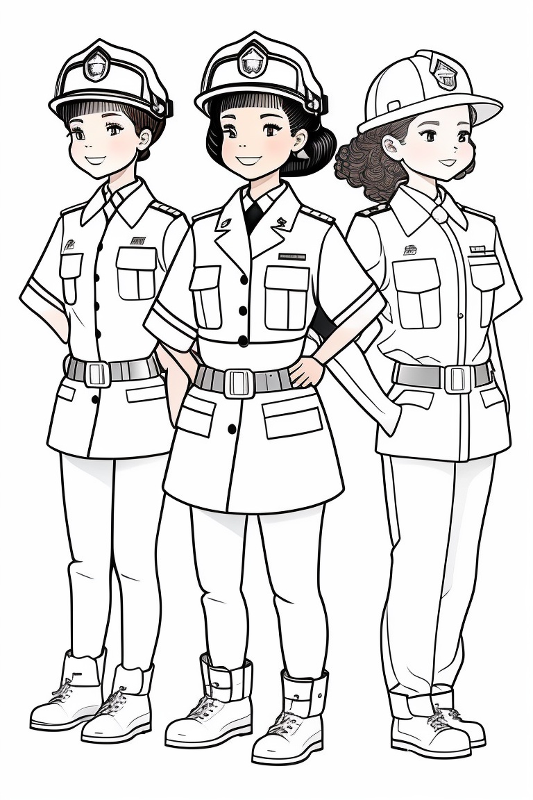 Lexica - A child's coloring book page depicting a firefighter, a nurse ...
