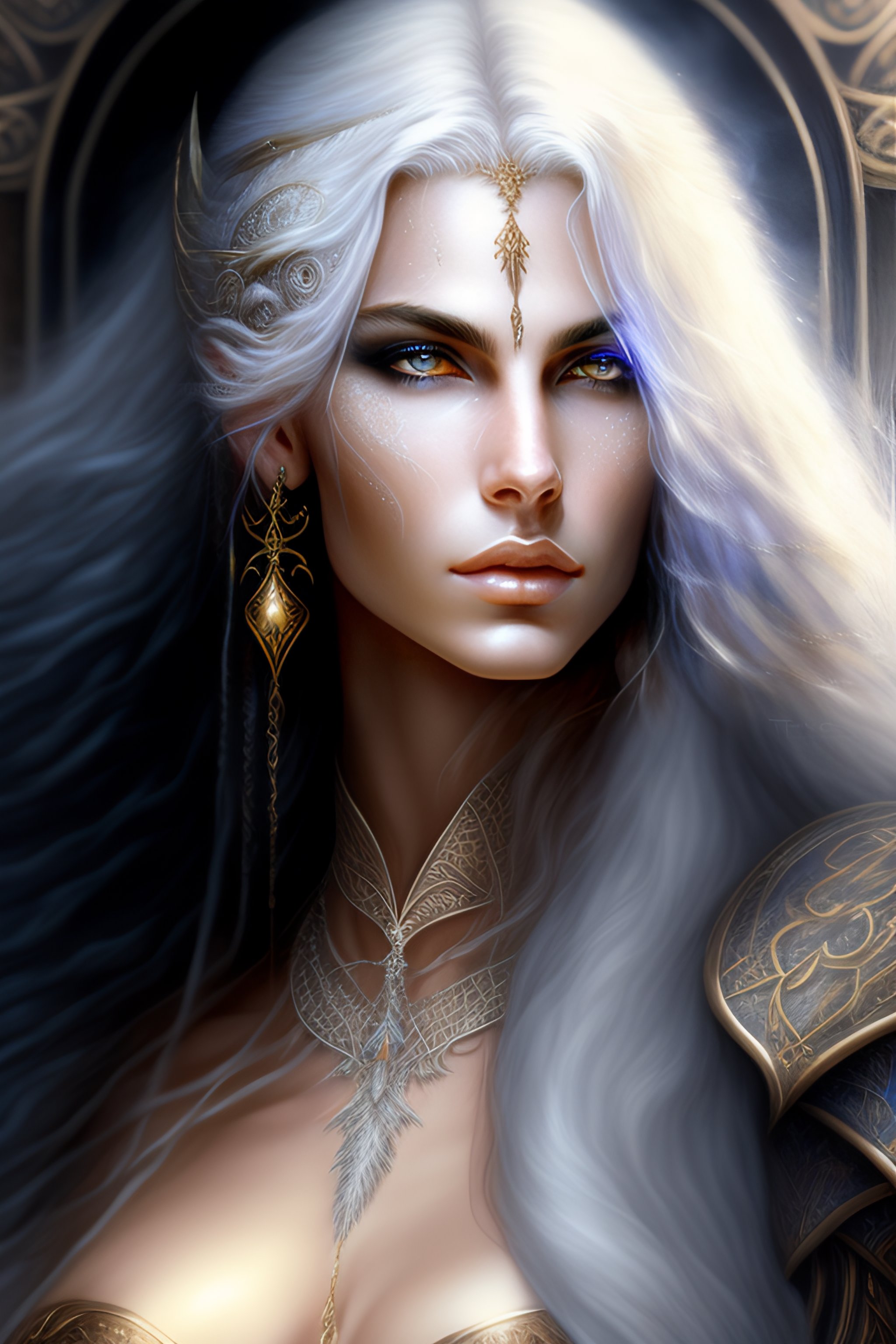 Lexica - Godess with long white hair, art by luis royo, sorcerer, shaved temple, fantasy, pale ...