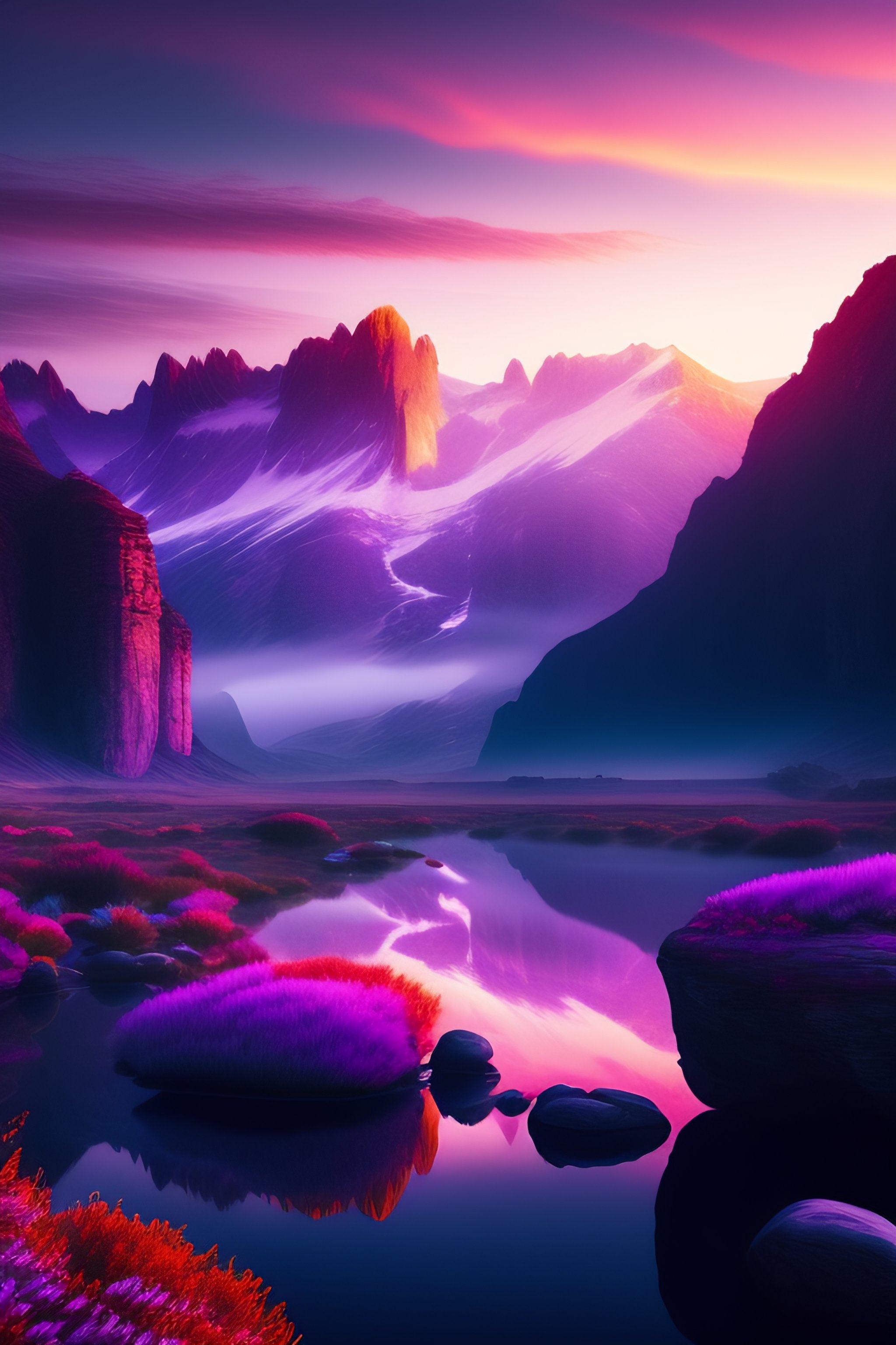 Lexica - Stunning 4k, fantasy landscape, purple sky, craggy rocks ...