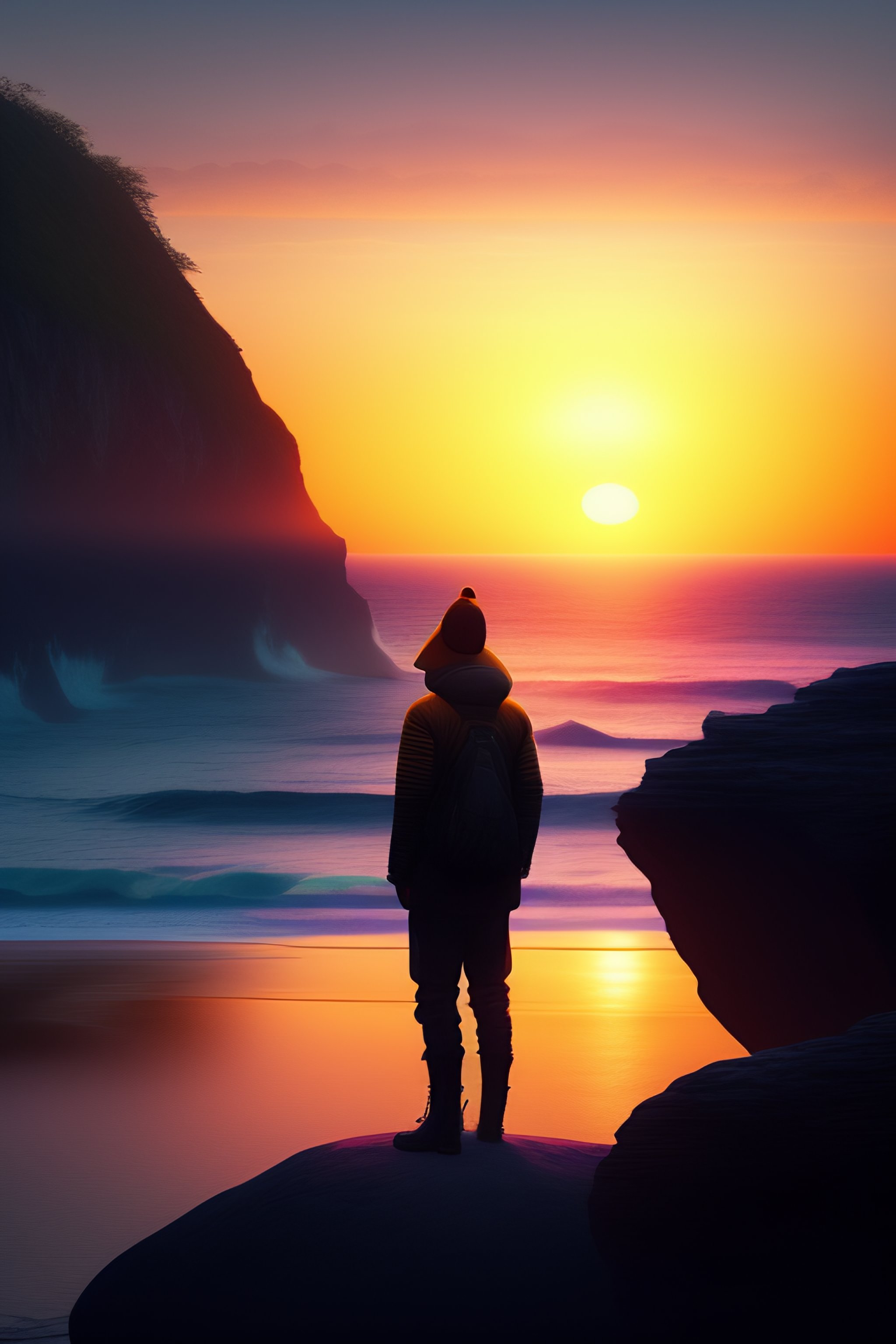 Lexica - A lone figure standing at the edge of a cliff, gazing out at a ...