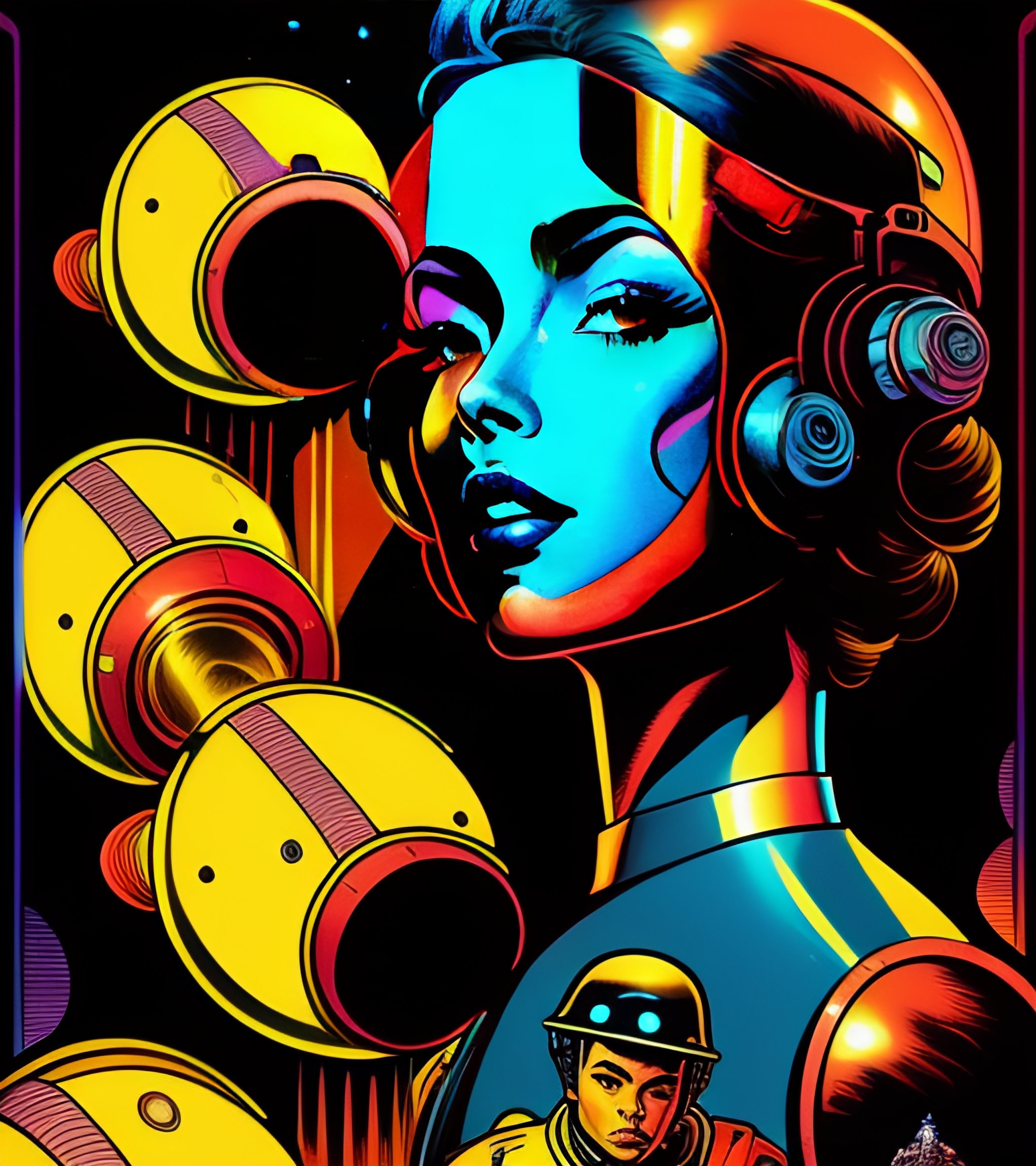 Lexica - Retro space captain giving commands to the crew in spacecraft ...