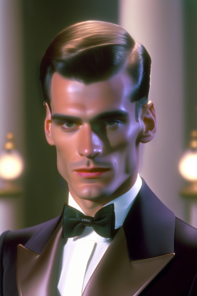 Lexica - 1990 screengrab of male model Lurch wearing a structured black ...