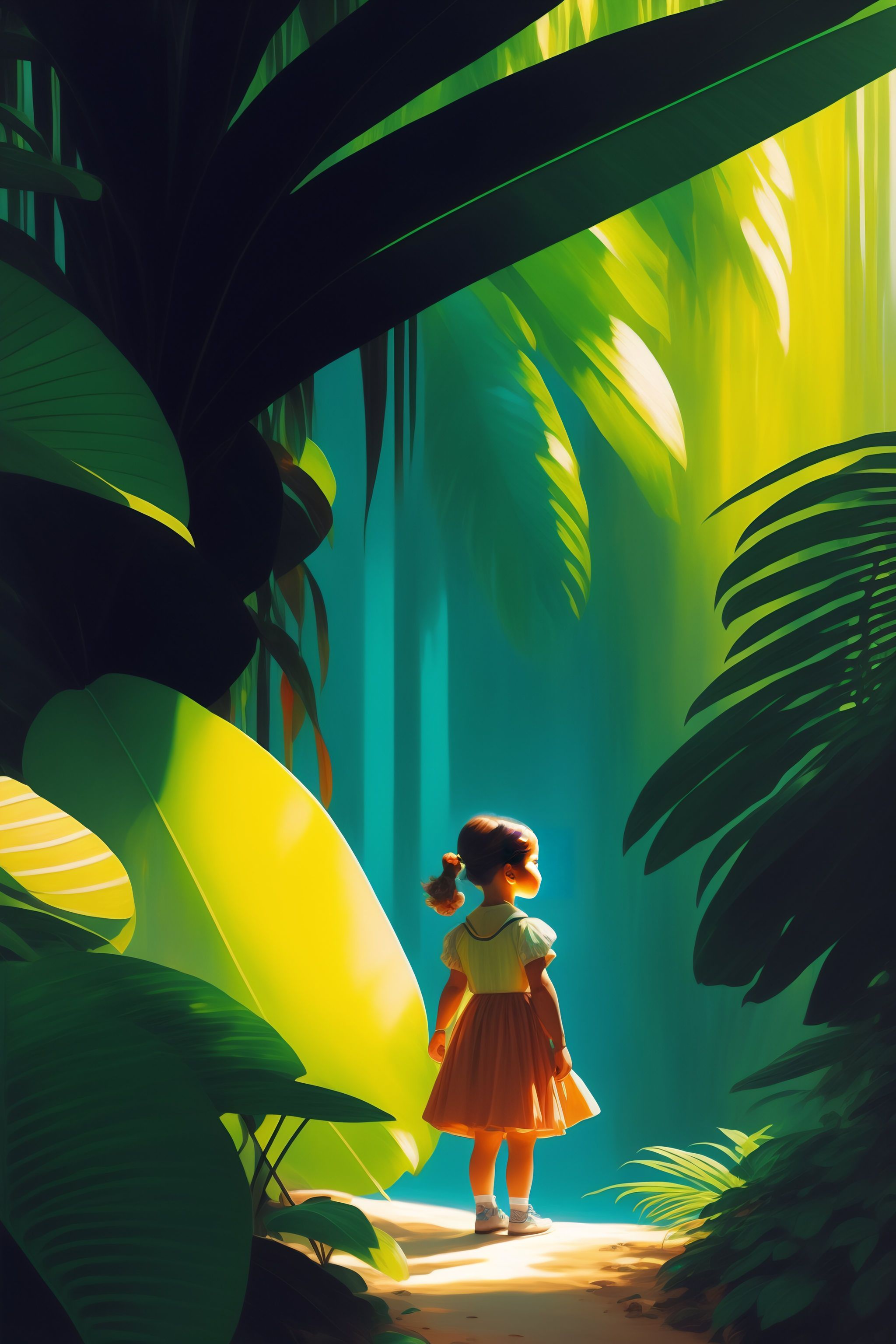 Lexica - "Little Girl in a Jungle" by Syd Mead, cold color palette ...