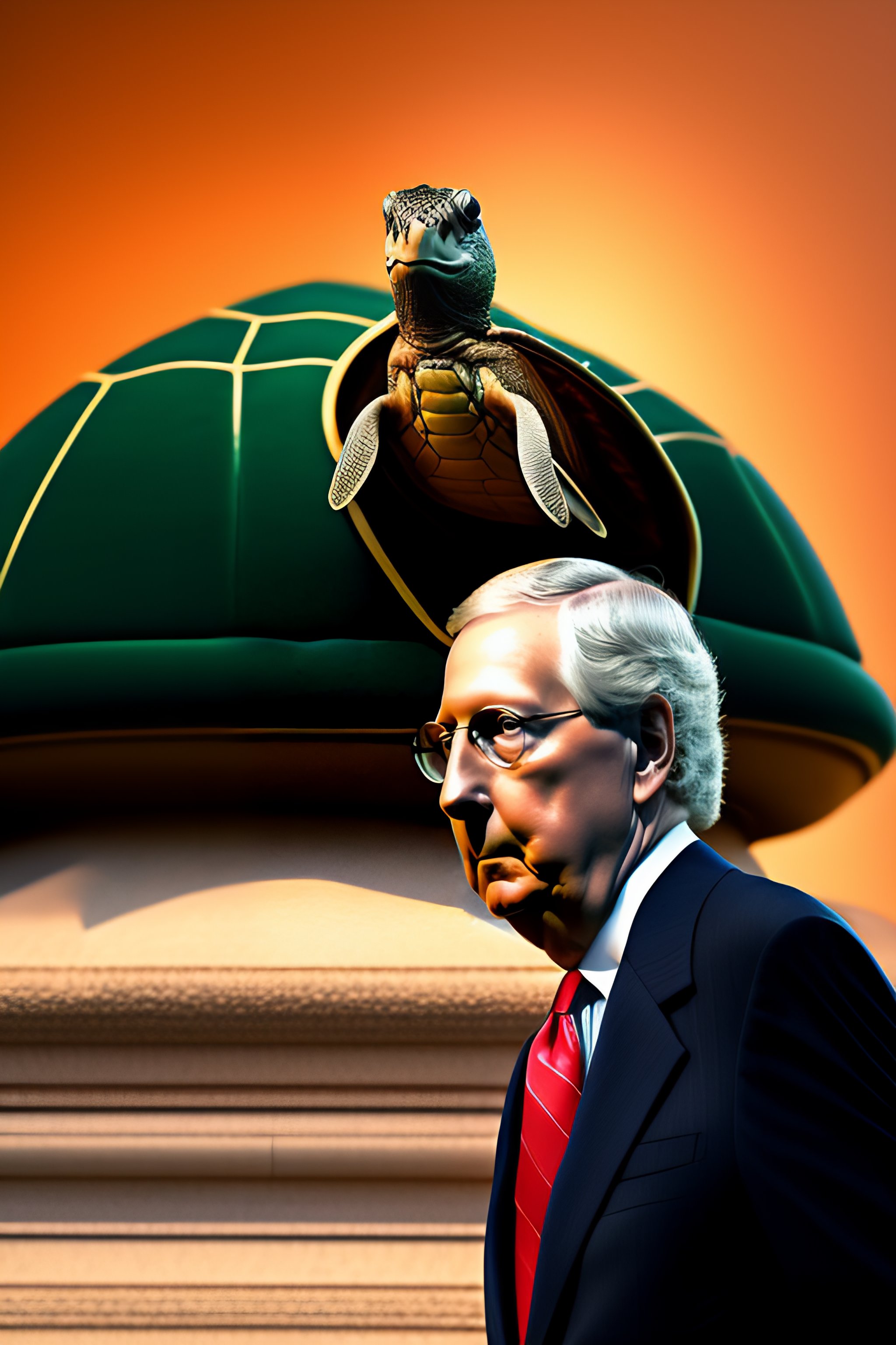 Lexica - Portrait of Mitch McConnell wearing a turtle shell