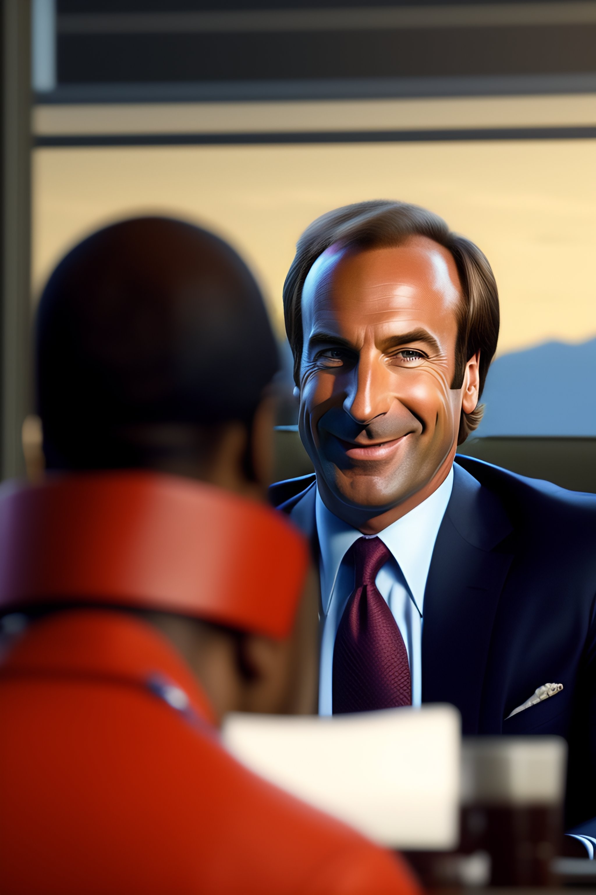 Lexica - Saul Goodman talking to the camera with money in office ...