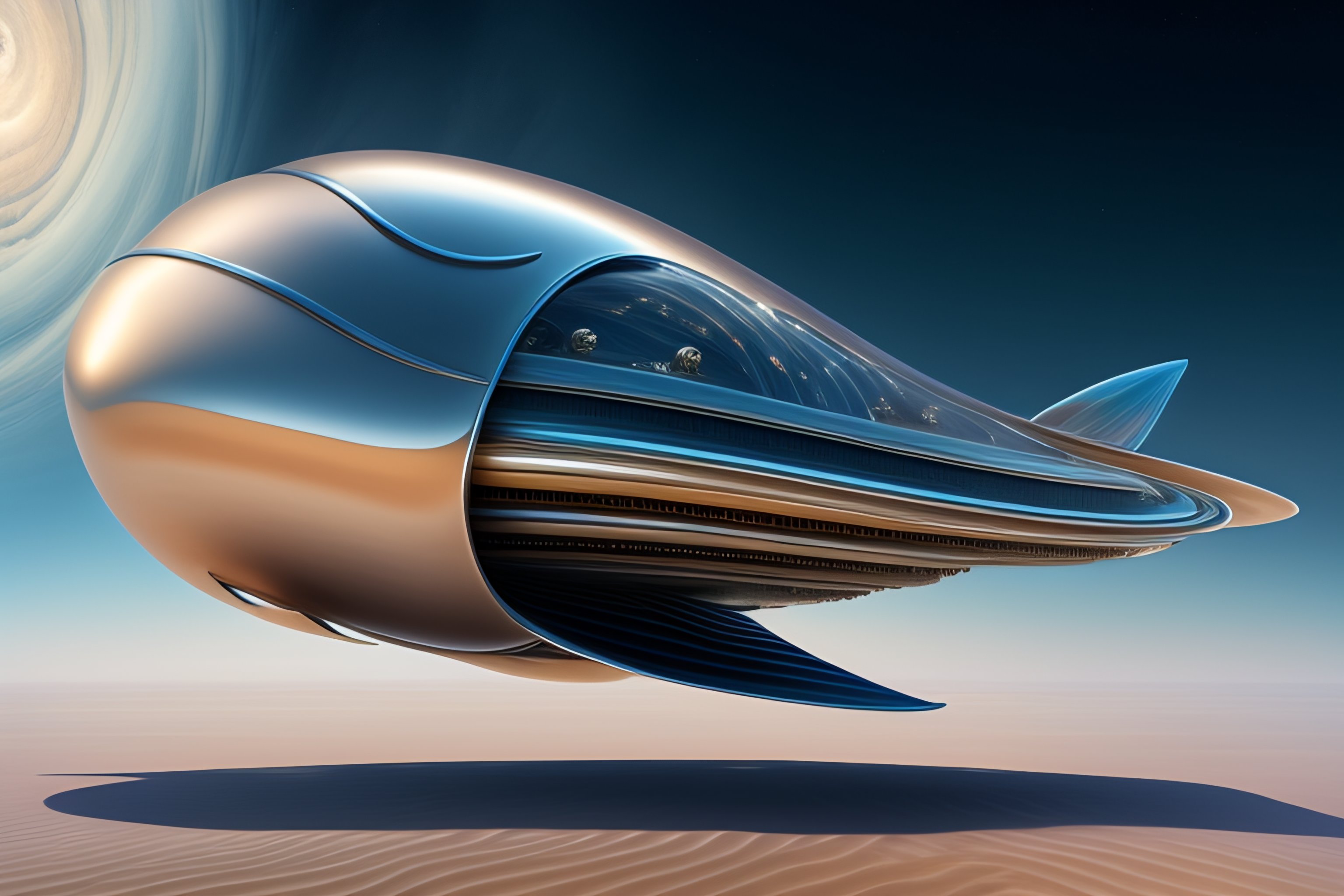 Lexica - Silver nautilus shell is a spaceship, it is flying, we can see ...