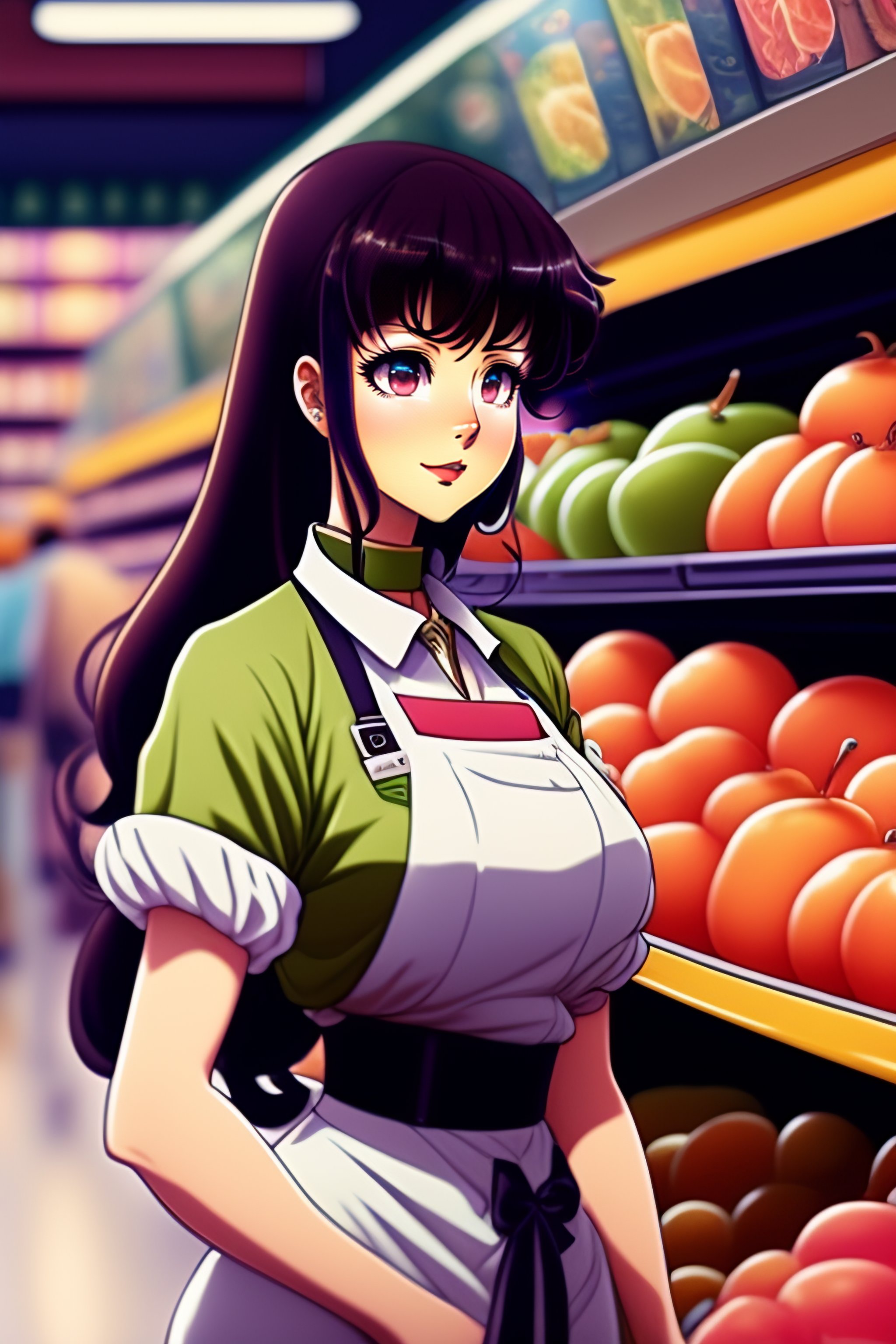 Lexica - In the style of 90's vintage. anime art of a female grocer ...