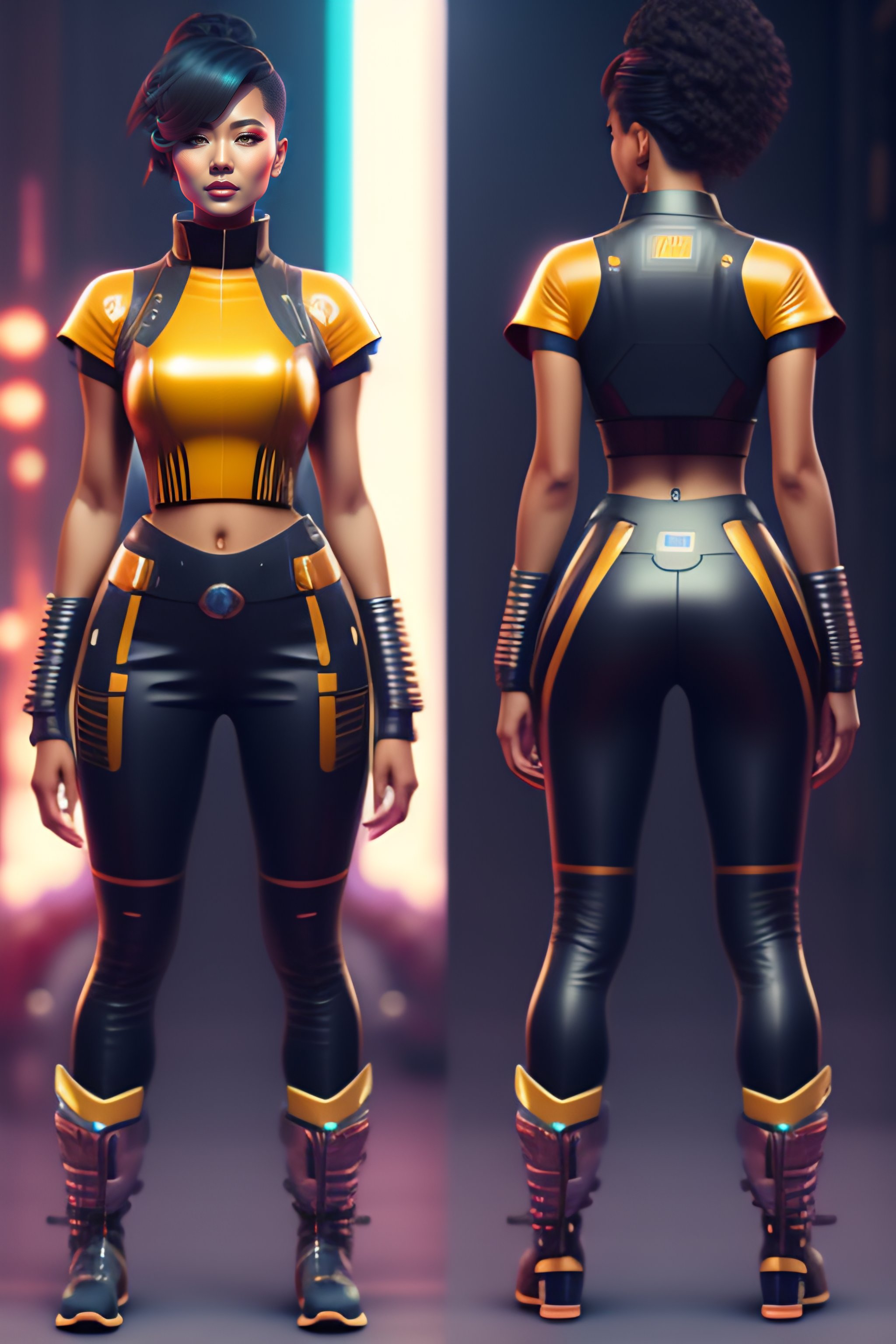 Lexica - Mech Punk ((full body)) clothes with short hair girl, [[front ...