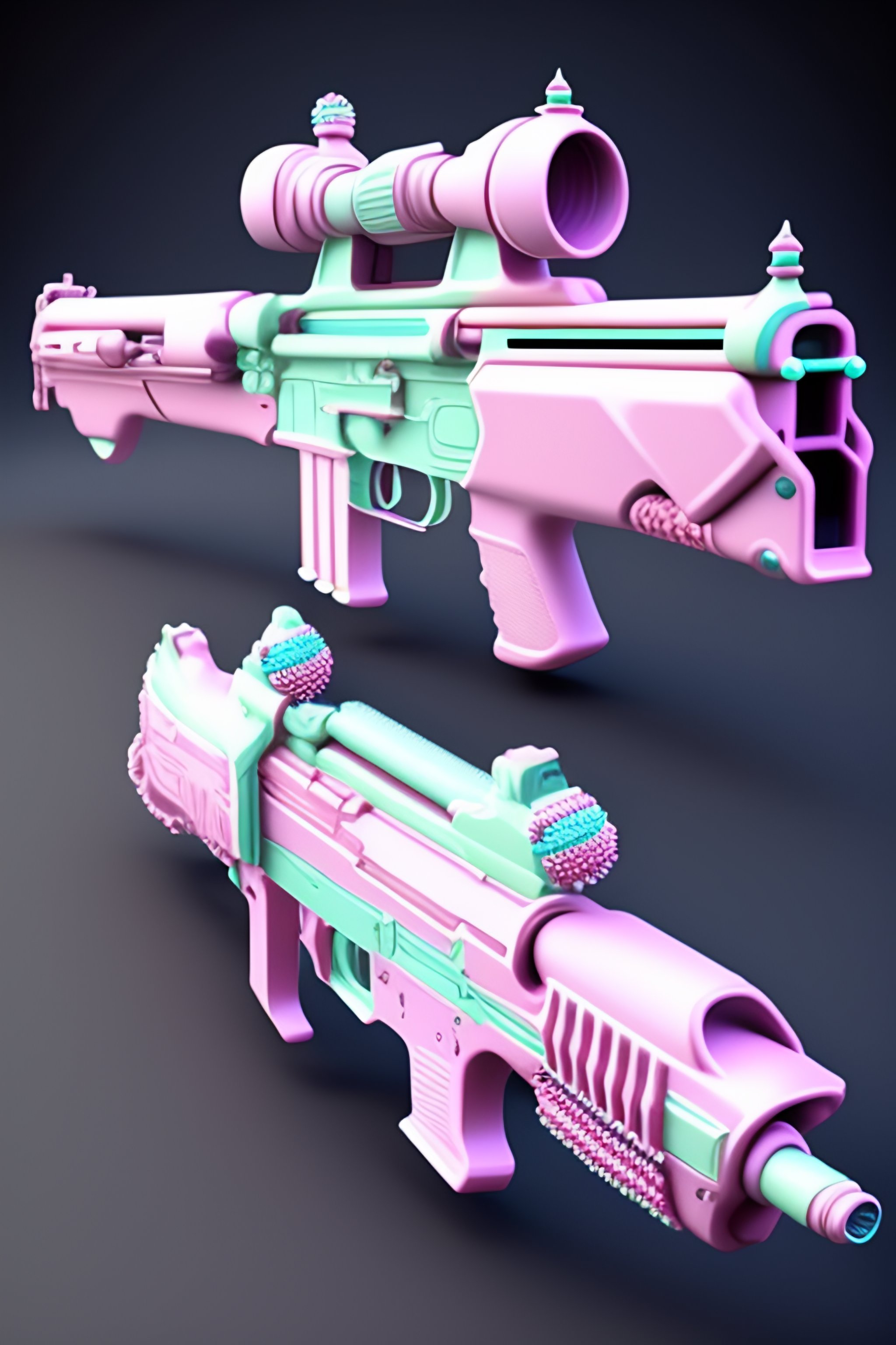 Lexica - Cute pastel rifle design with frills and beads