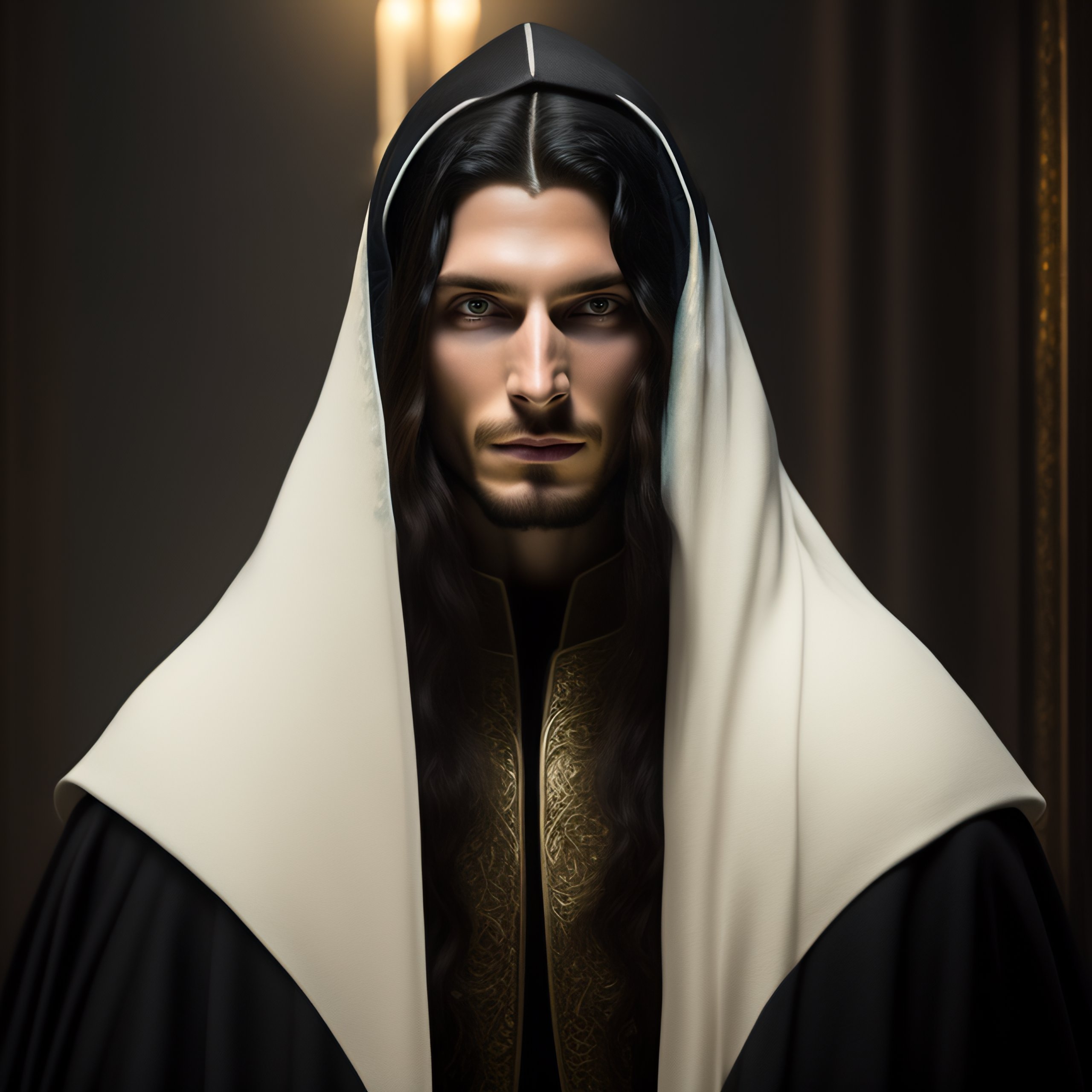 Lexica - Portrait of a pale necromancer half-elf with long black hair ...