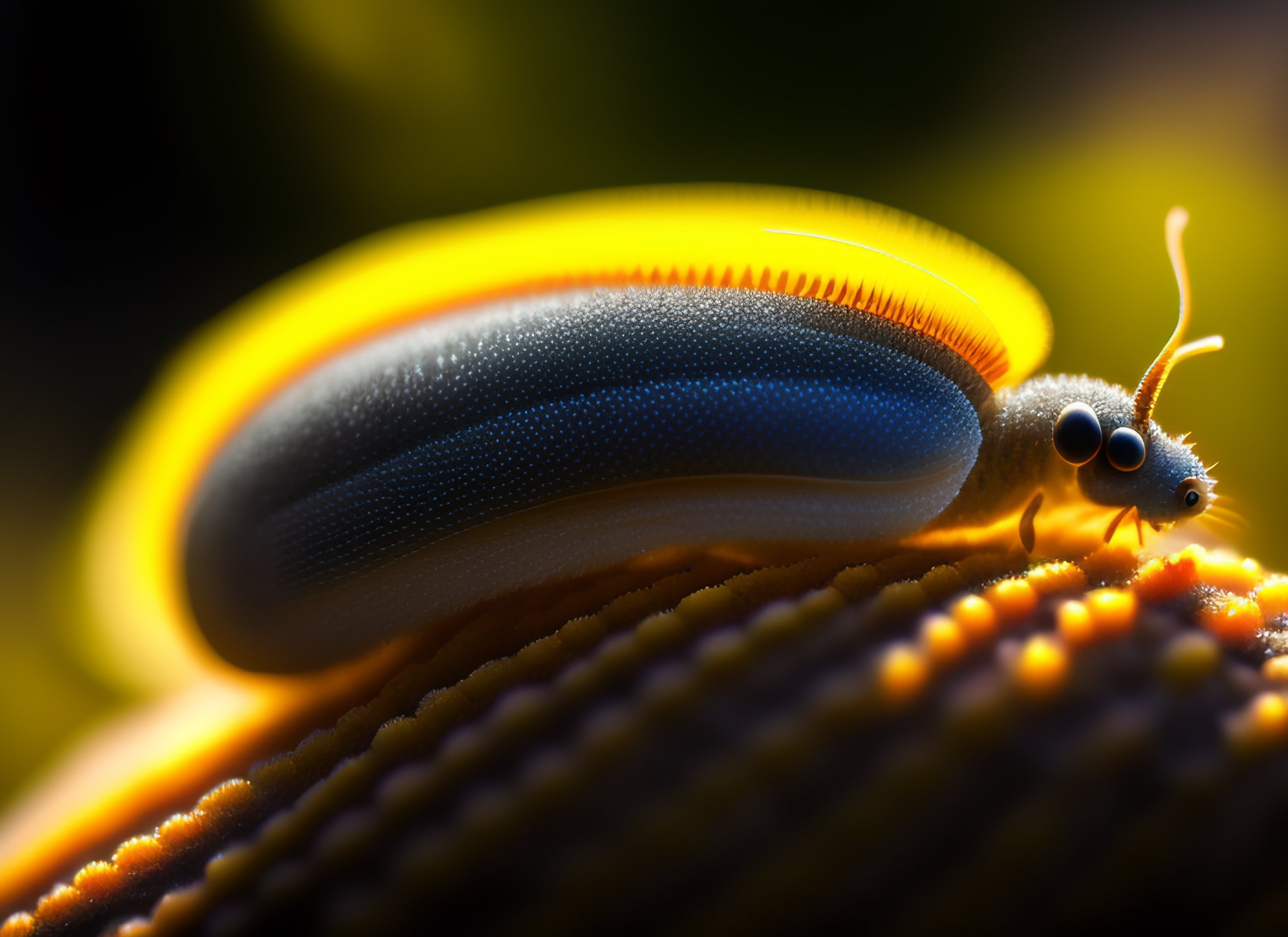 Lexica - A photograph of a tall fuzzy grey snail with huge yellow eyes ...