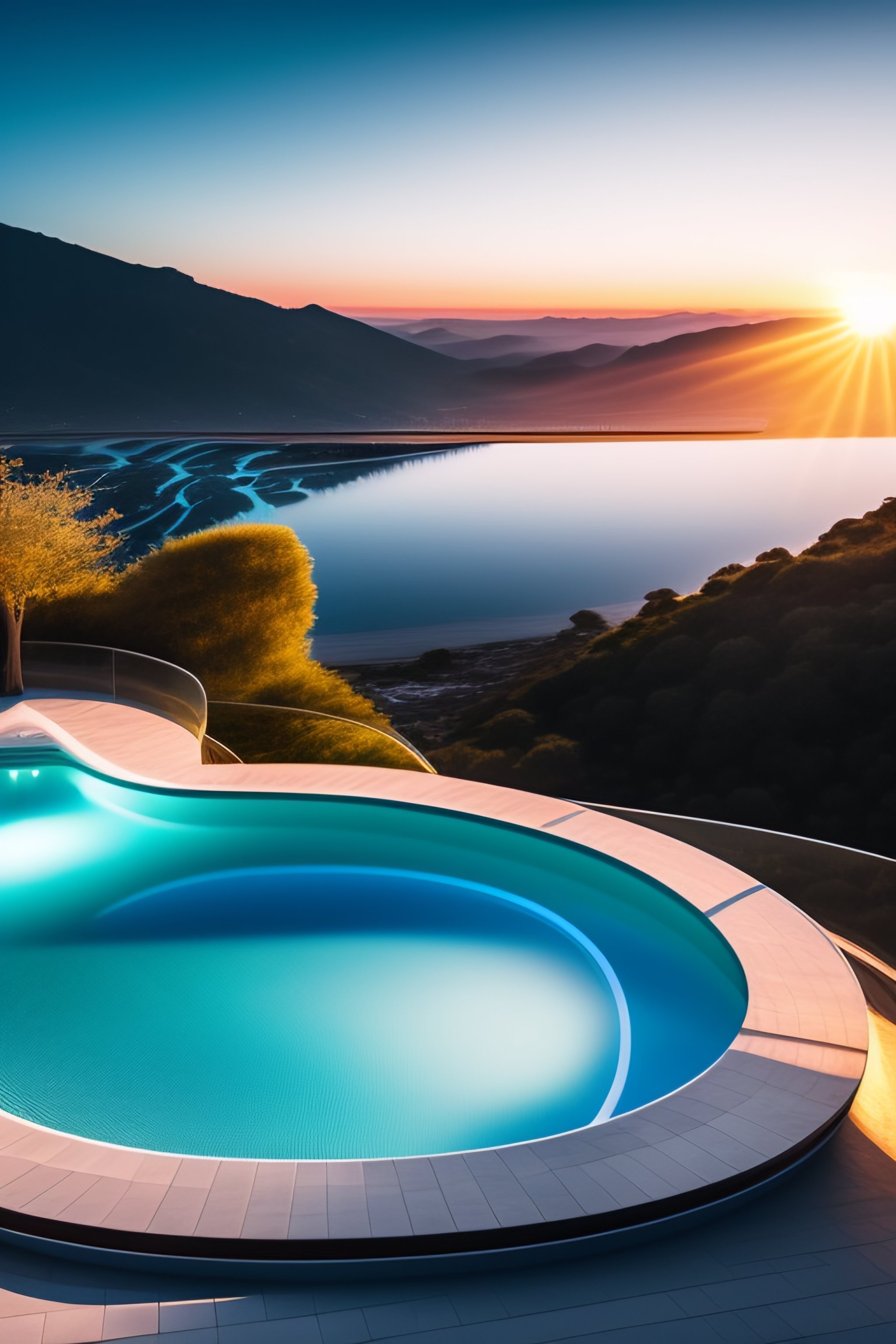 Lexica - Car driving by the infinity swimming pool pool in the rooftop