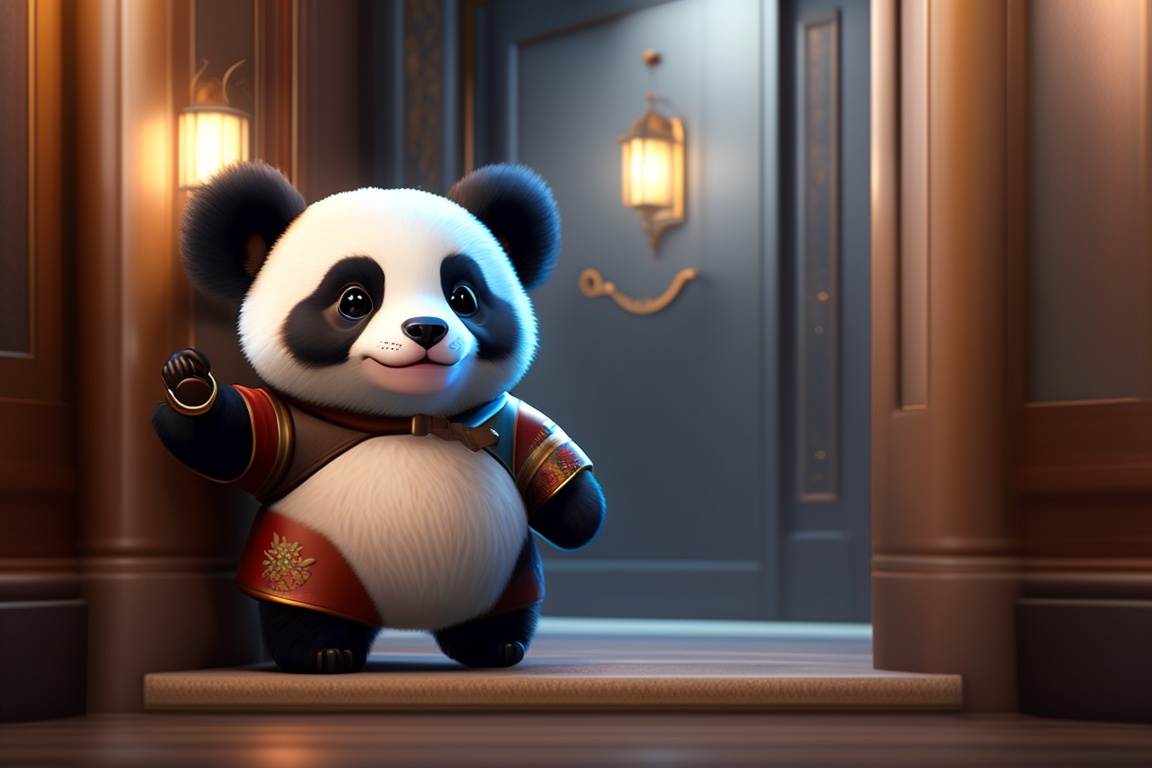 Lexica - Baby panda waving at me and smiling greeting me in front of ...