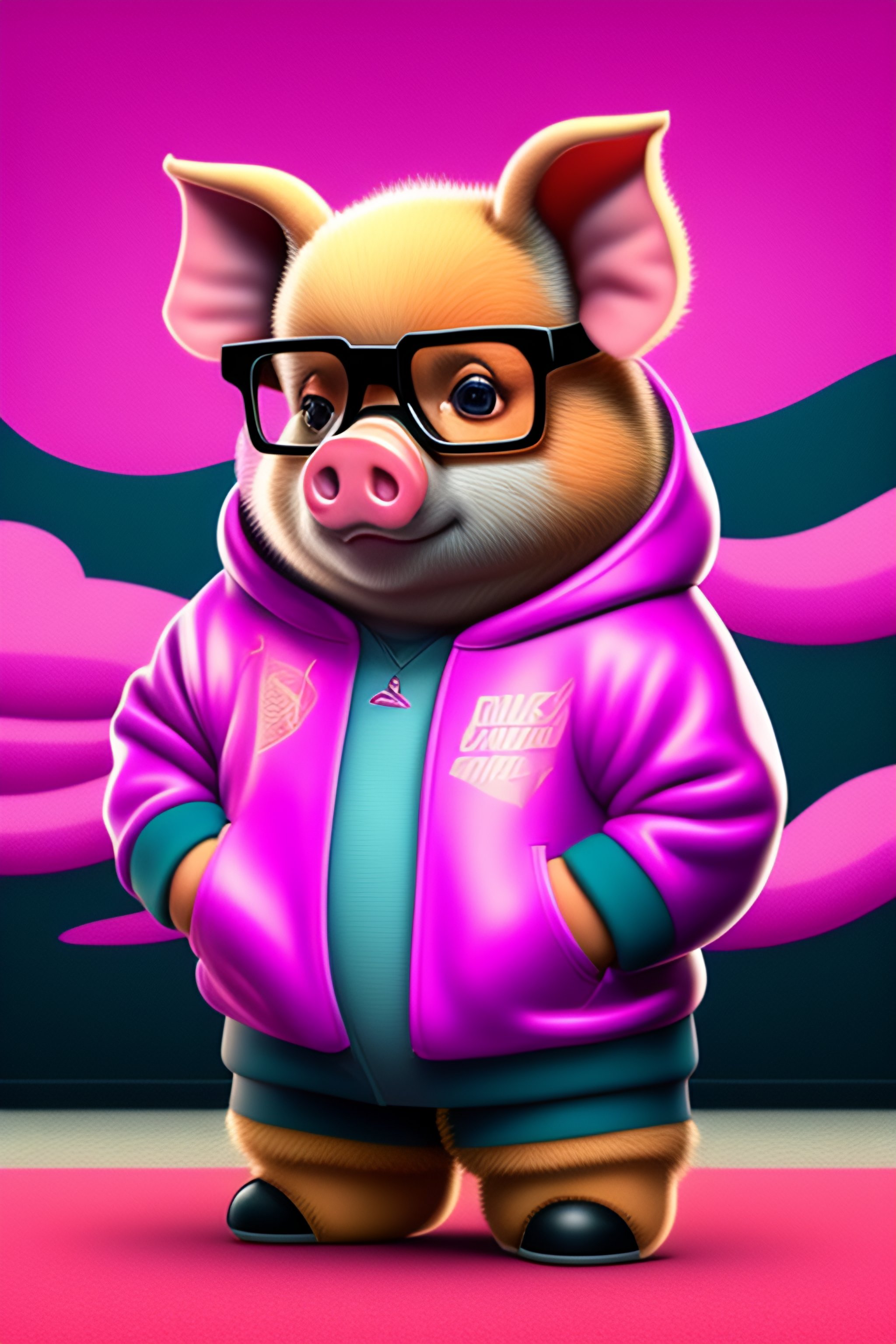 Lexica - A stuffed pig wearing a pink hoodie and glasses, graffiti art ...