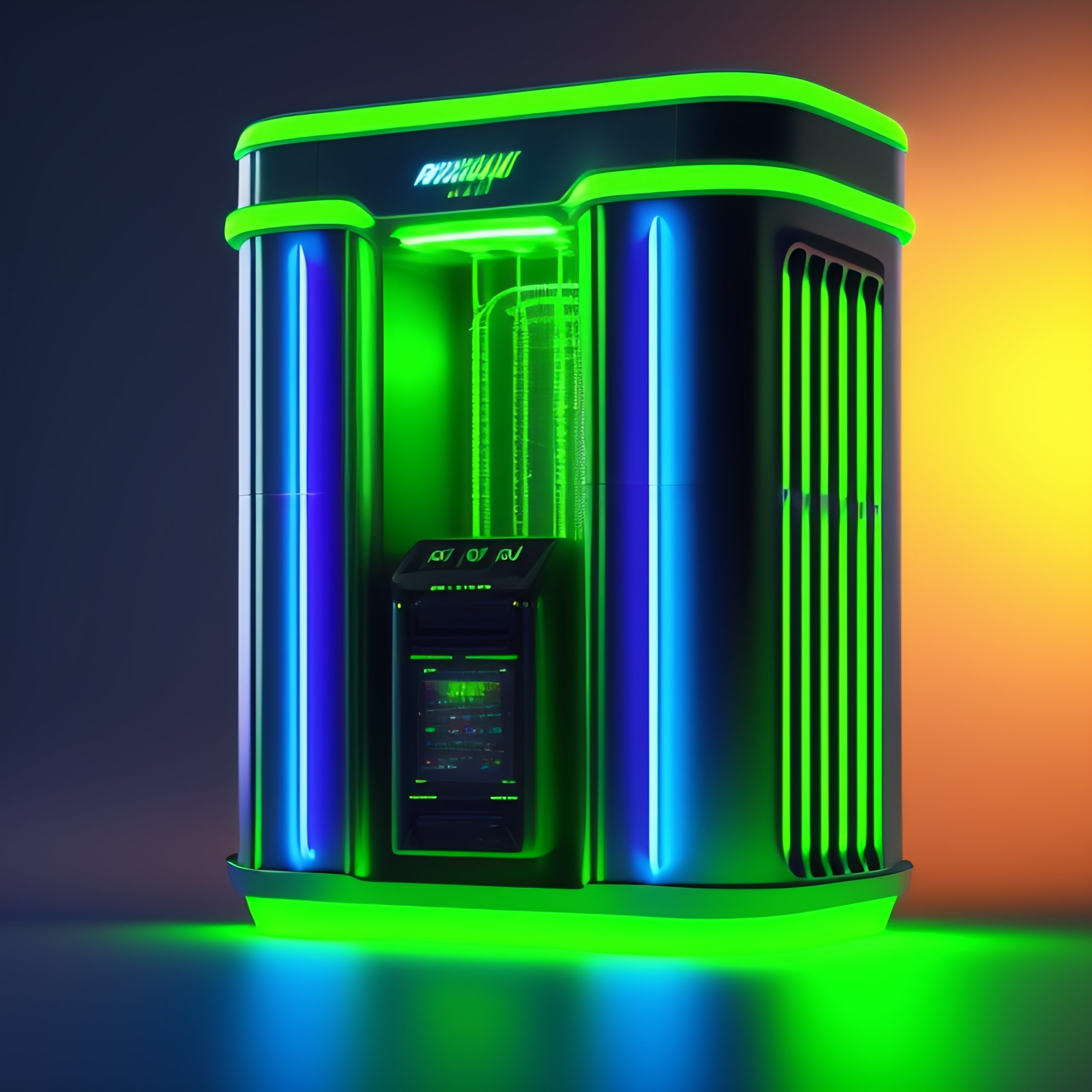 Lexica - 3d render of a futuristic complex machine in neon green lights ...