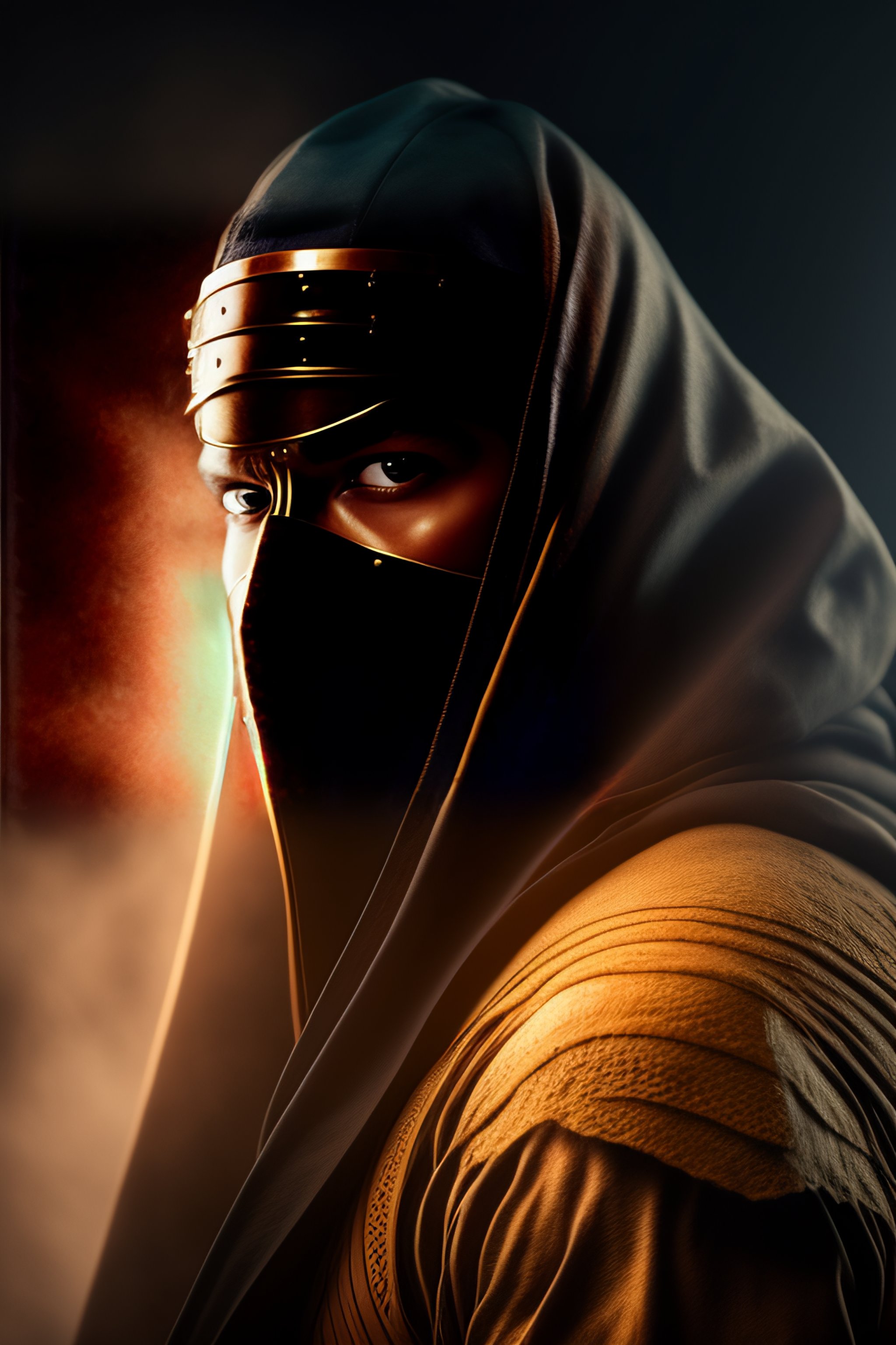 Lexica - A man masked with a piece of cloth in an old magic suit filled ...