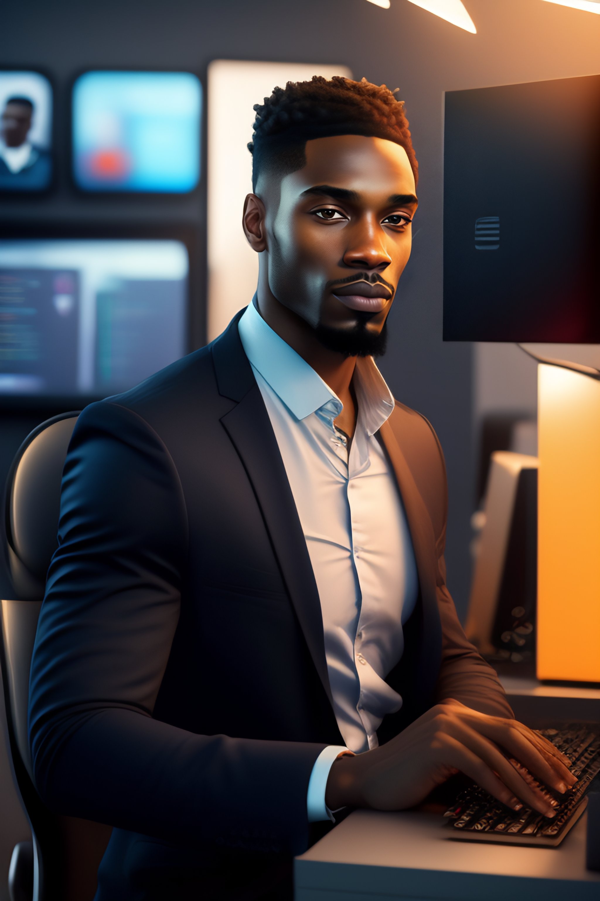 Lexica - IT Engineer as black man cute-fine-face working on computers ...