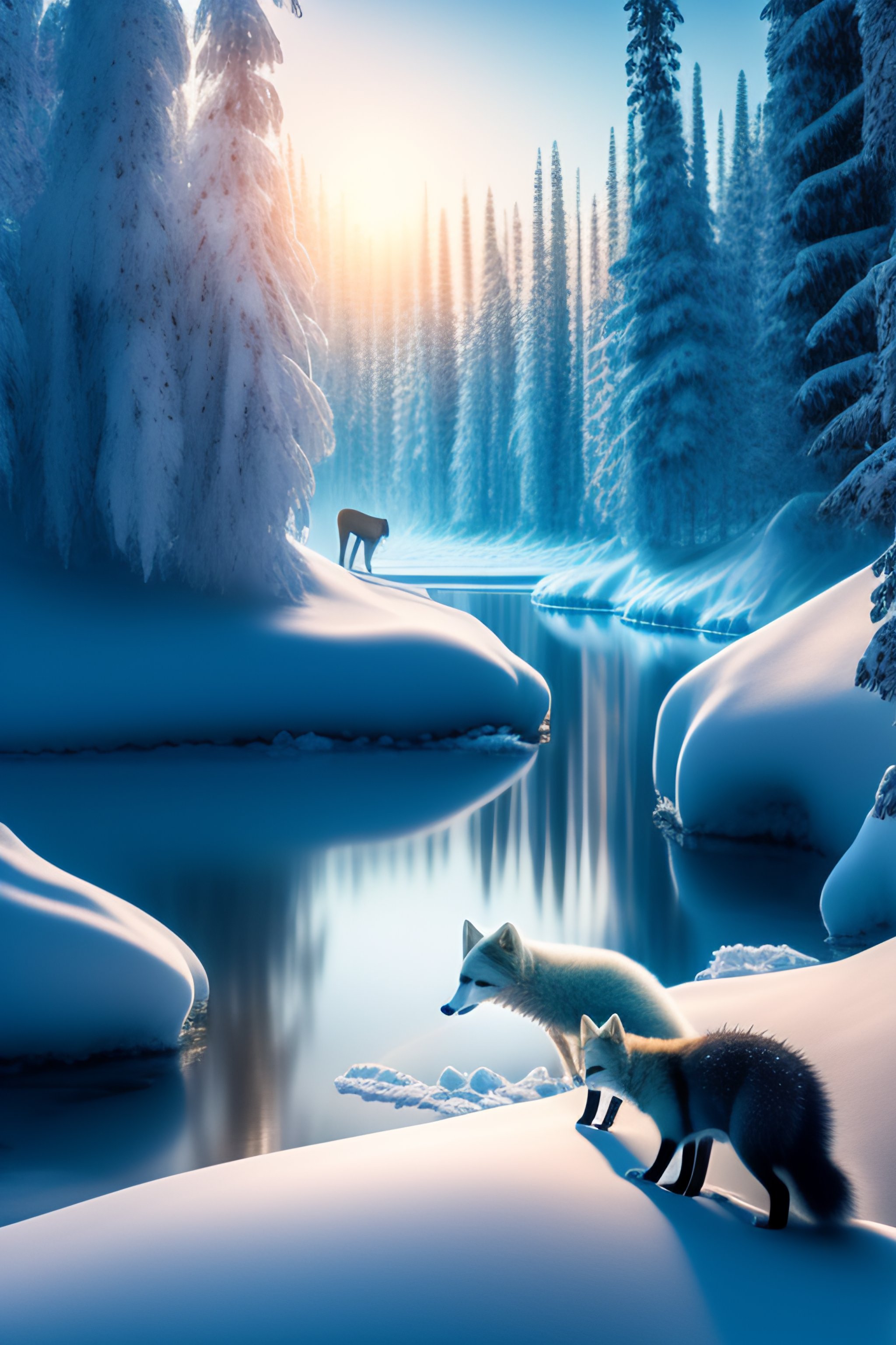 Lexica - An Arctic Fox and the pups playing in deep snow deep in a ...