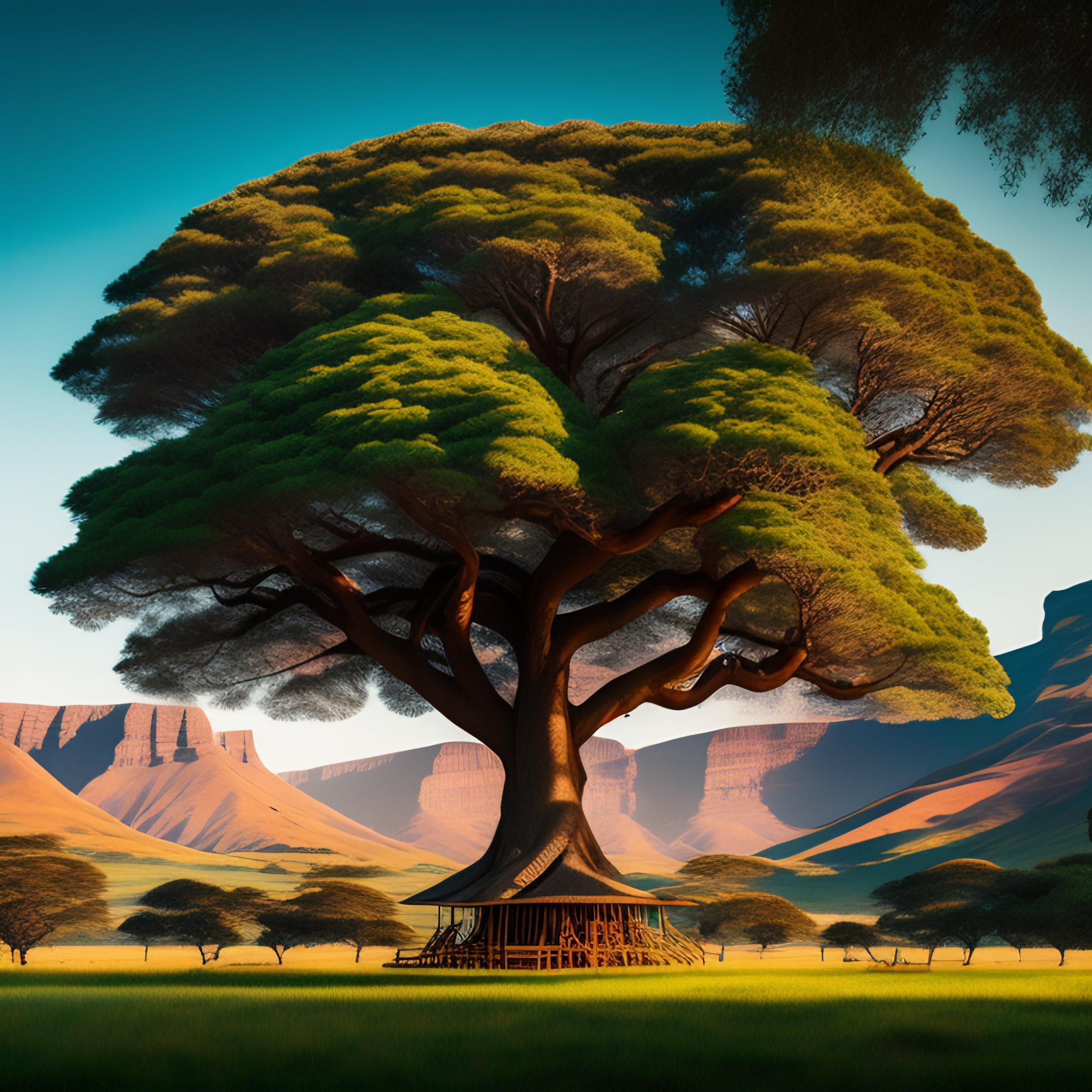 Lexica - The tree of life in front of the Drakensberg mountains, multi ...