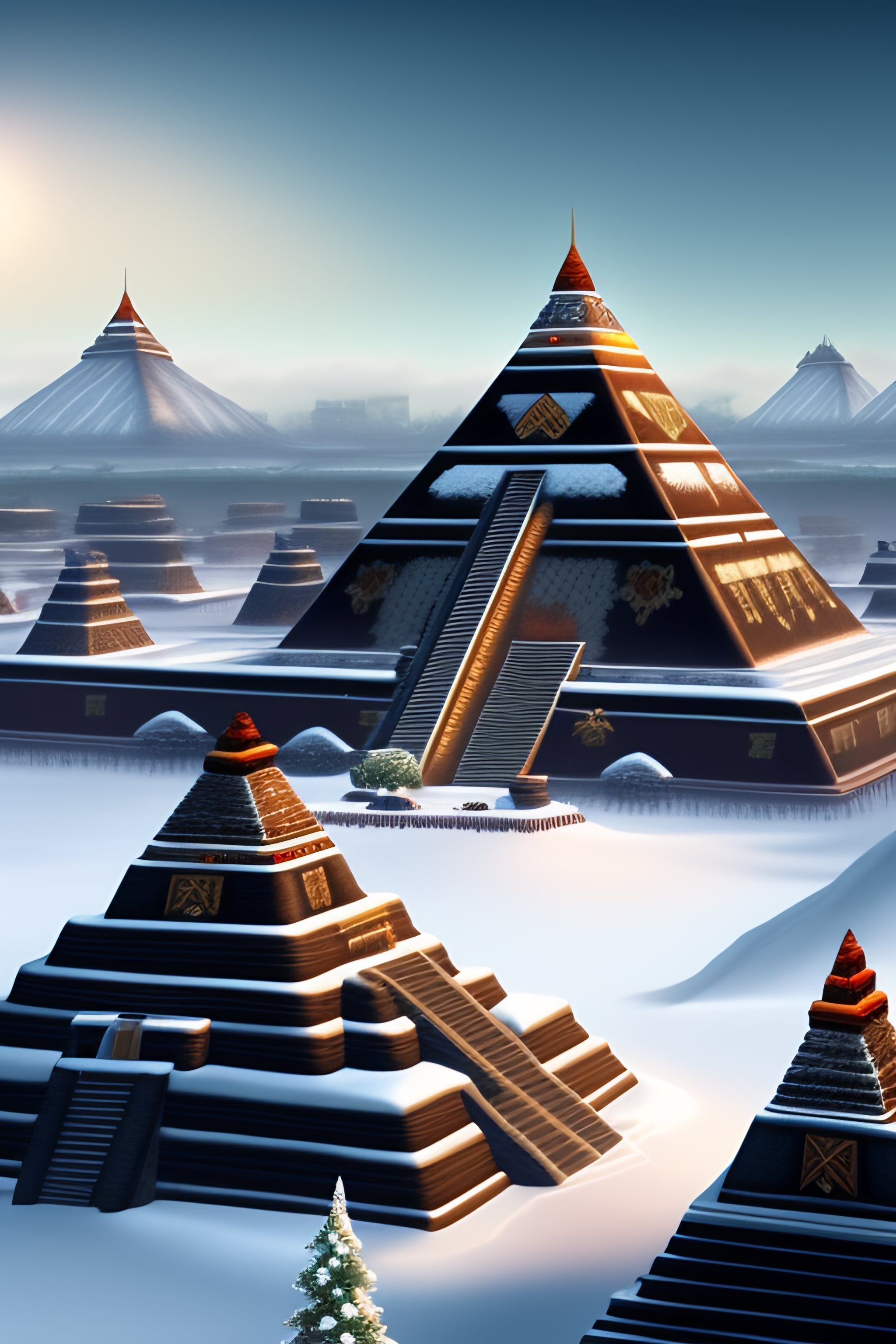 Lexica - Aztec pyramids in the snow realistic
