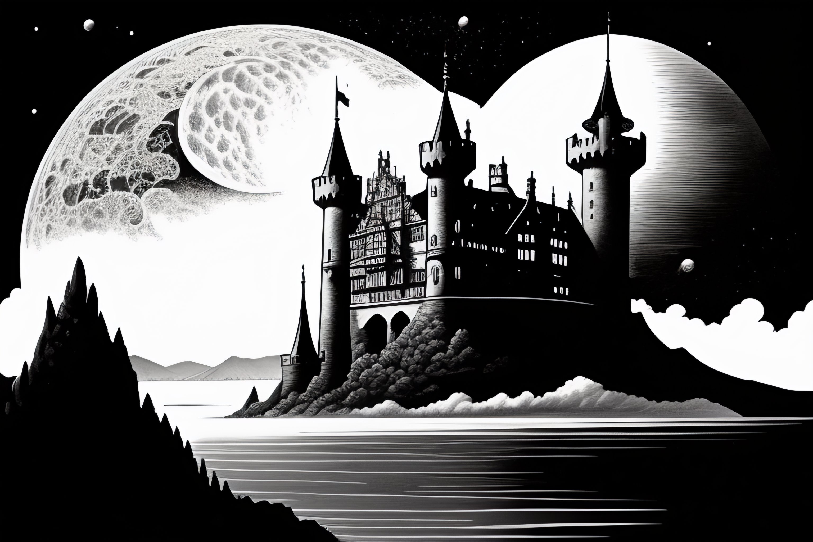 Lexica - A floating Gothic castle high above the ground actually above ...