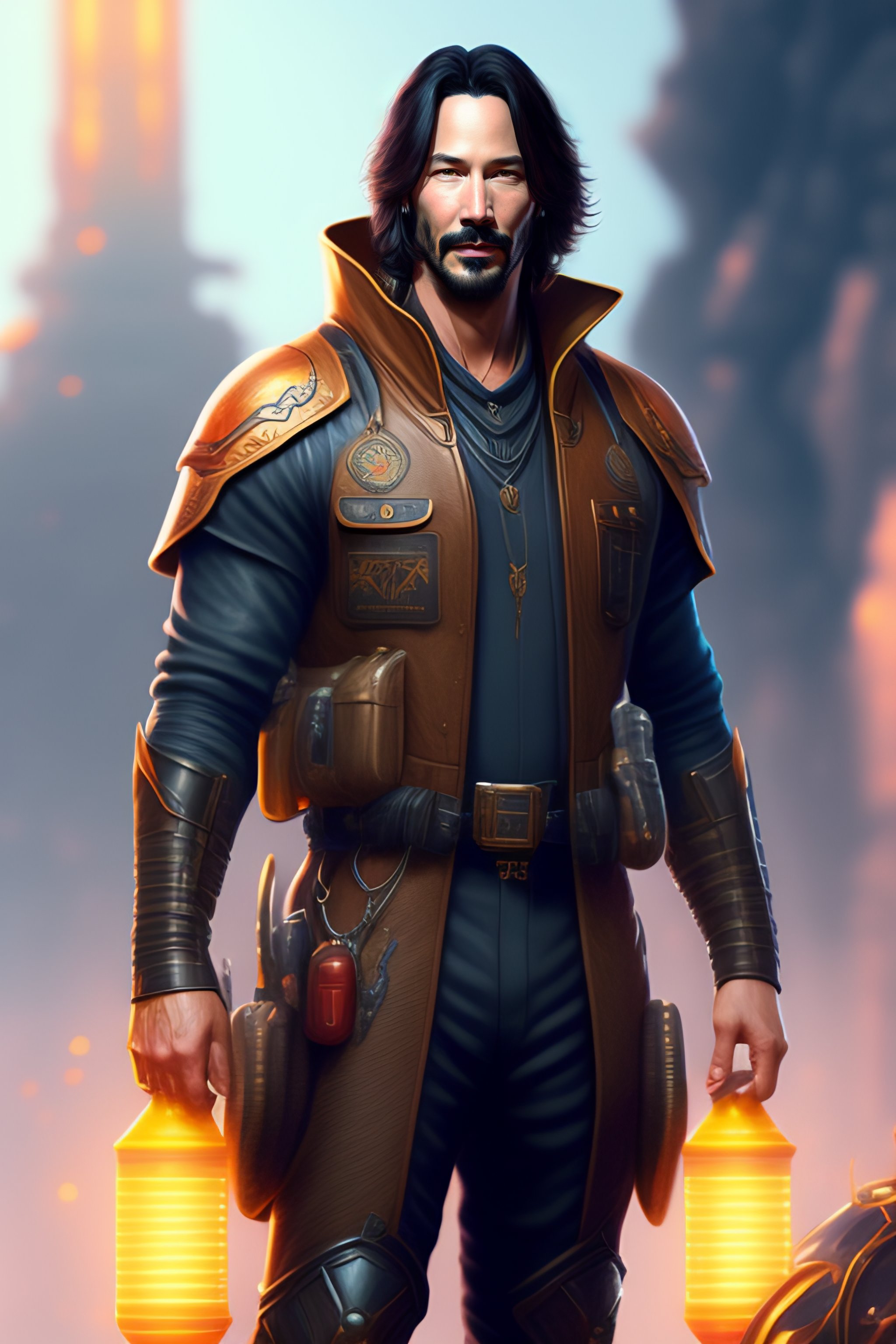 Lexica - A highly detailed illustration of Keanu Reeves wearing overall ...