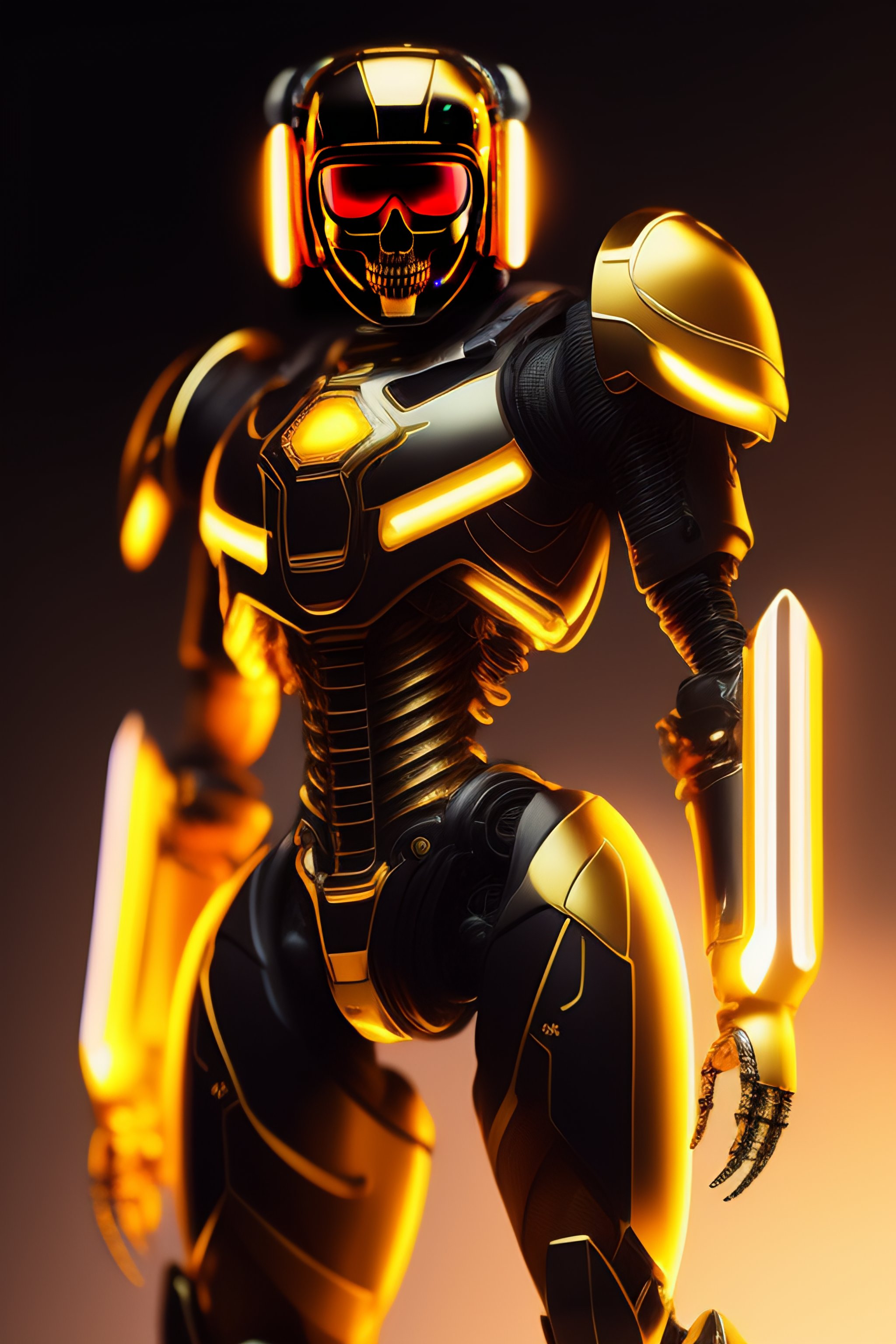 Lexica - A skeleton with white glow eyes wearing golden black elite ...