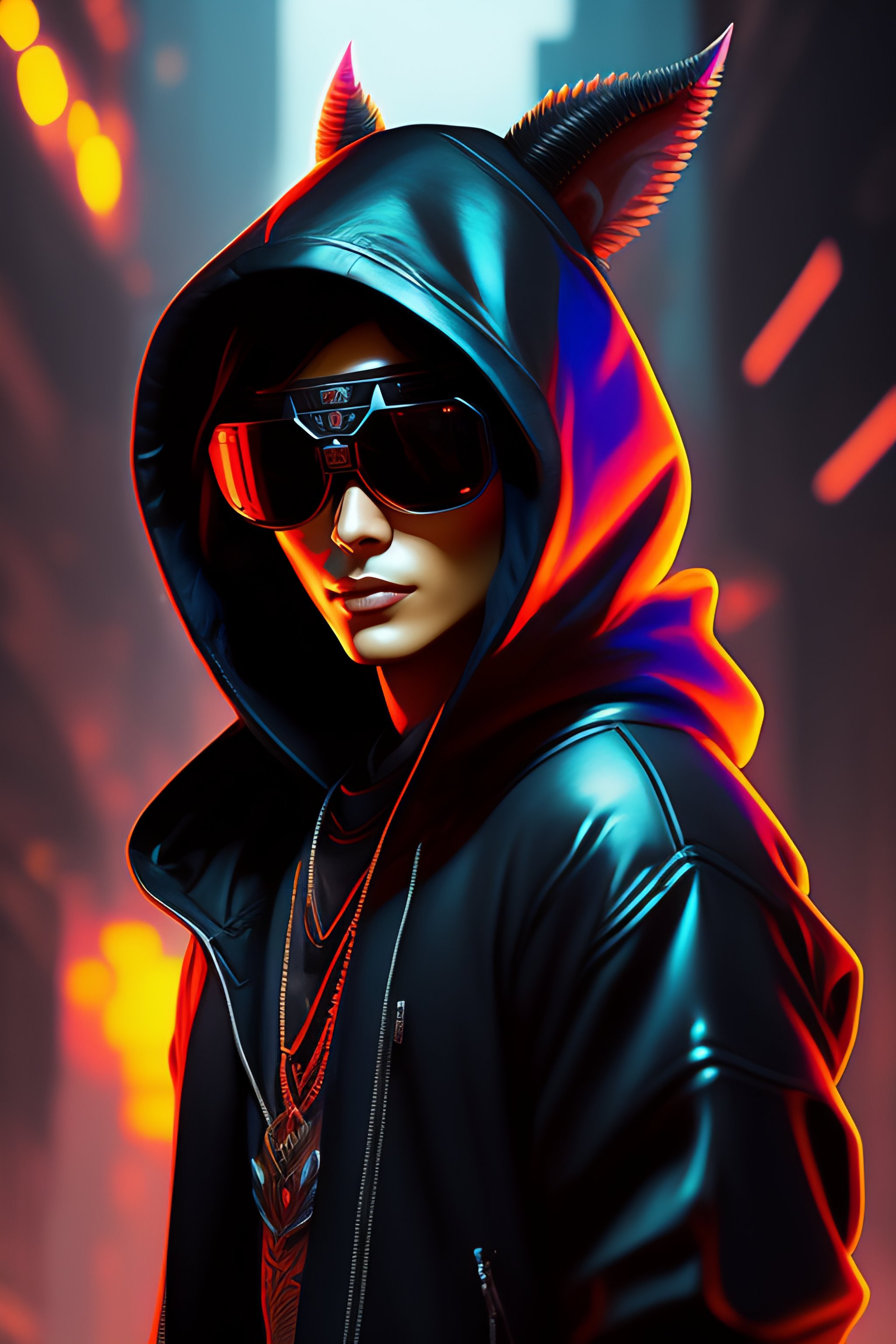 Lexica - 2D comic art of oni japanese demon, hacker wearing hoodie ...