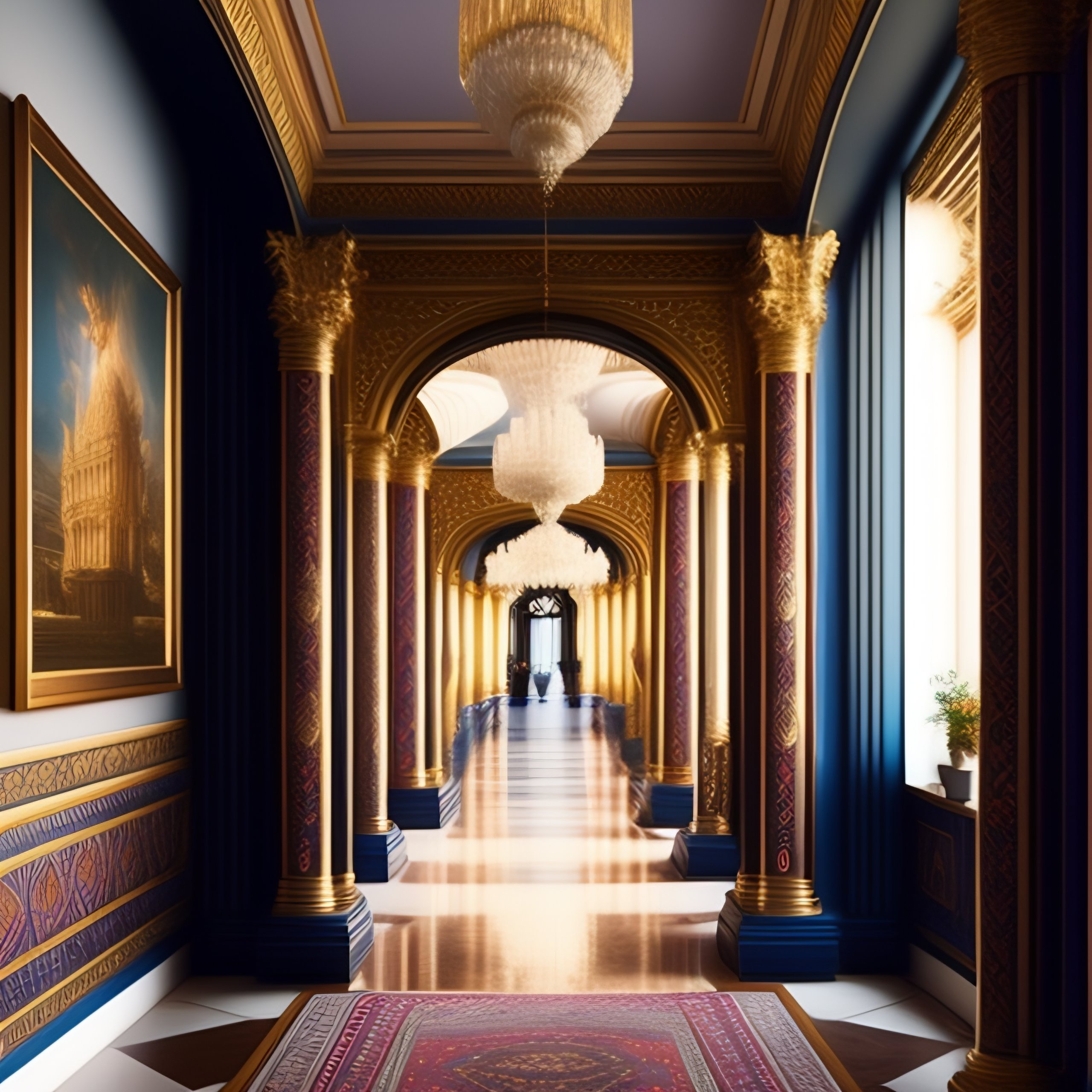 Lexica - Royal corridor with paintings and pillars